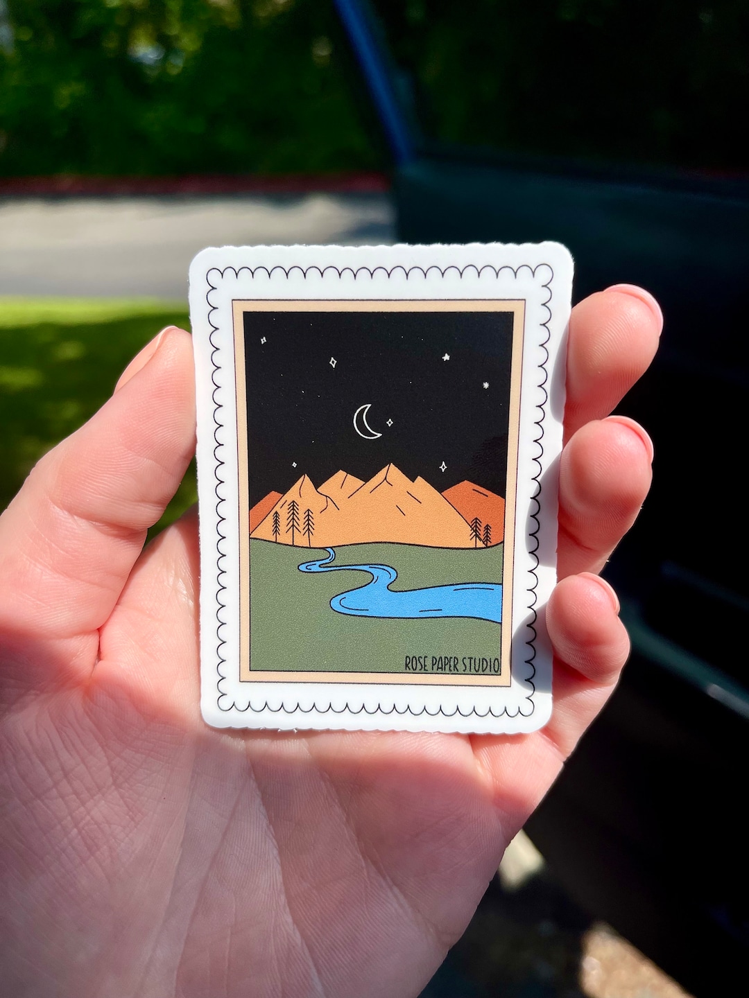 PNW Mountainscape Stamp Sticker | PNW Art Sticker | Water Bottle ...