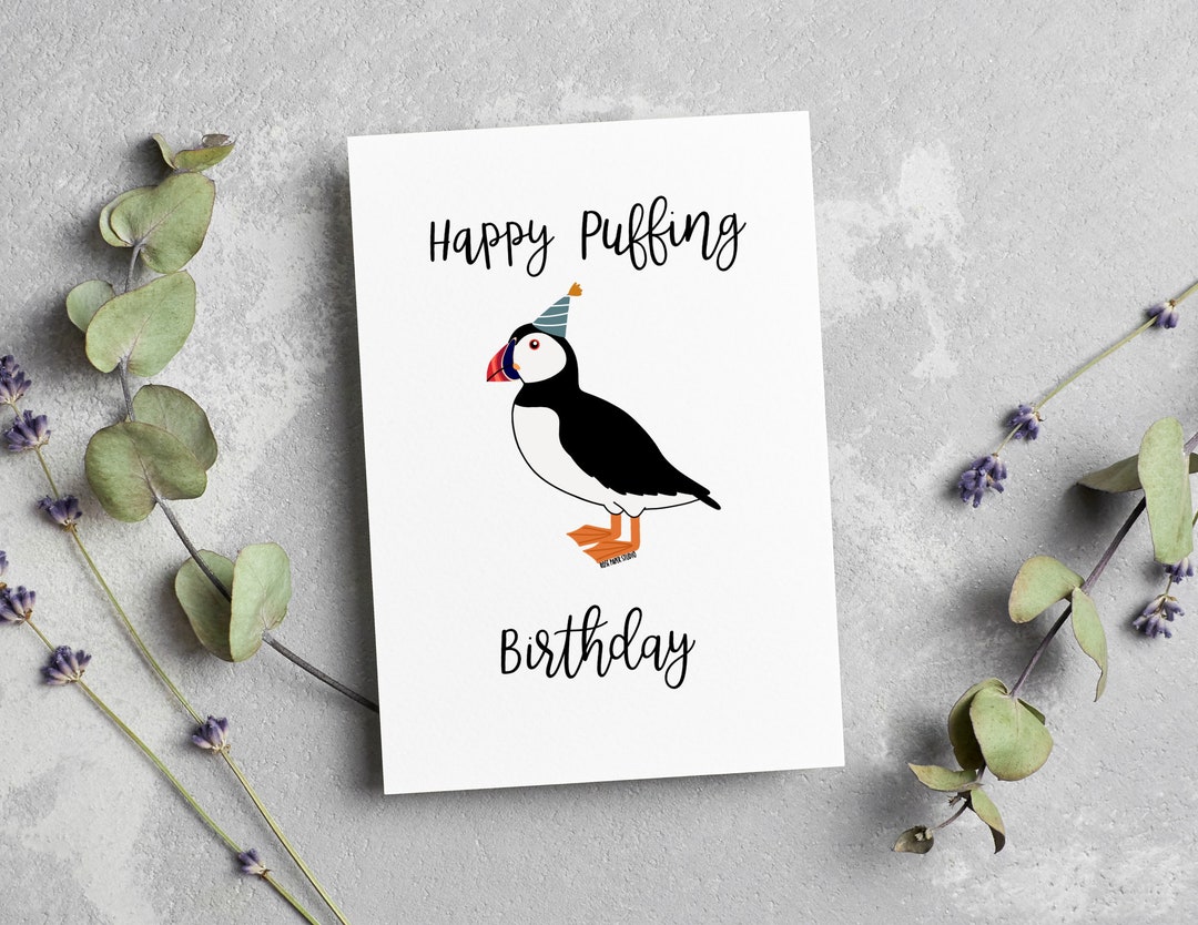 Happy Puffing Birthday Card | Blank Birthday Card | Animal Pun Greeting ...