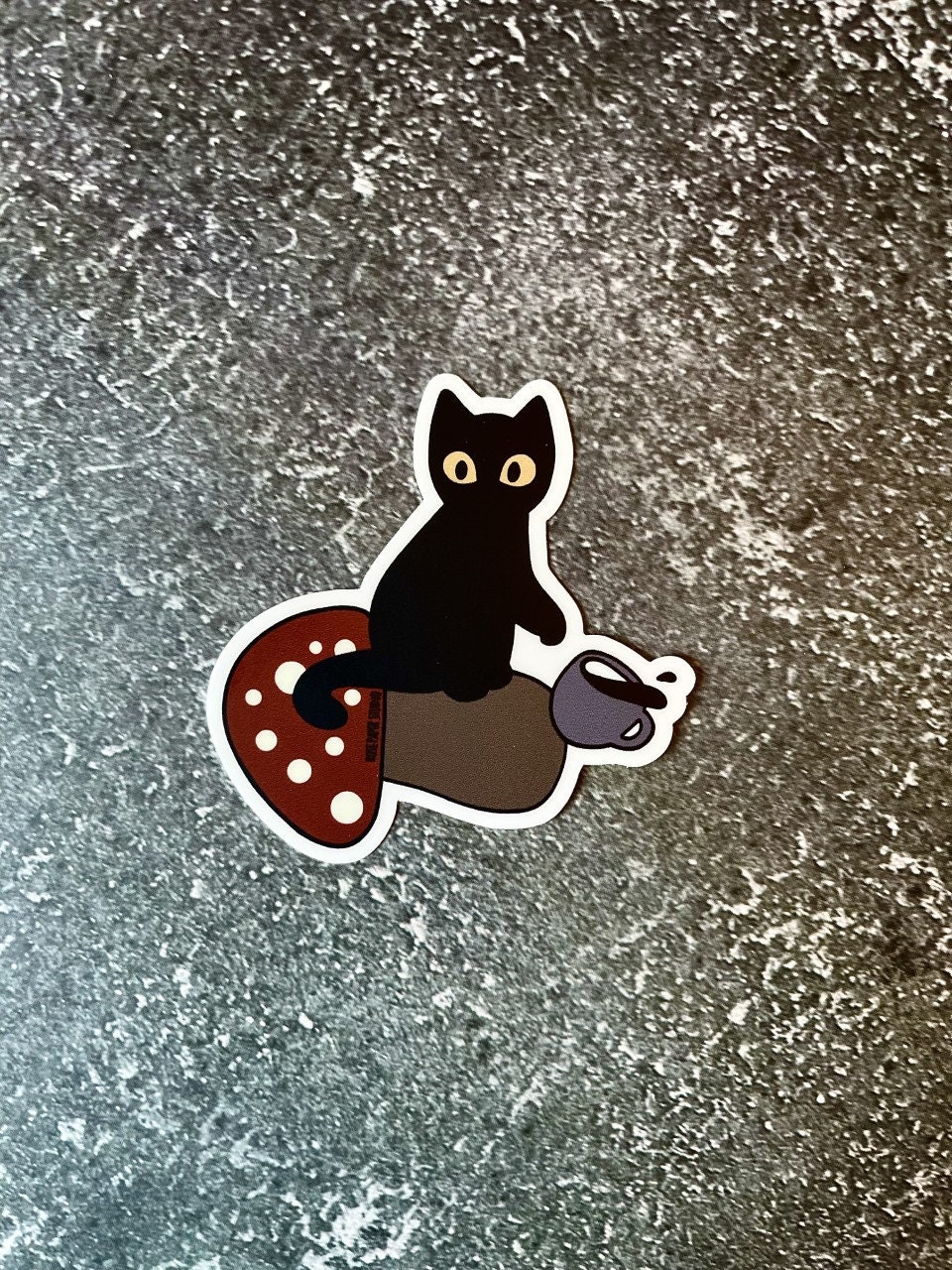 Mushroom Cat Sticker | Black Cat Decal | Water Bottle Sticker | Laptop ...