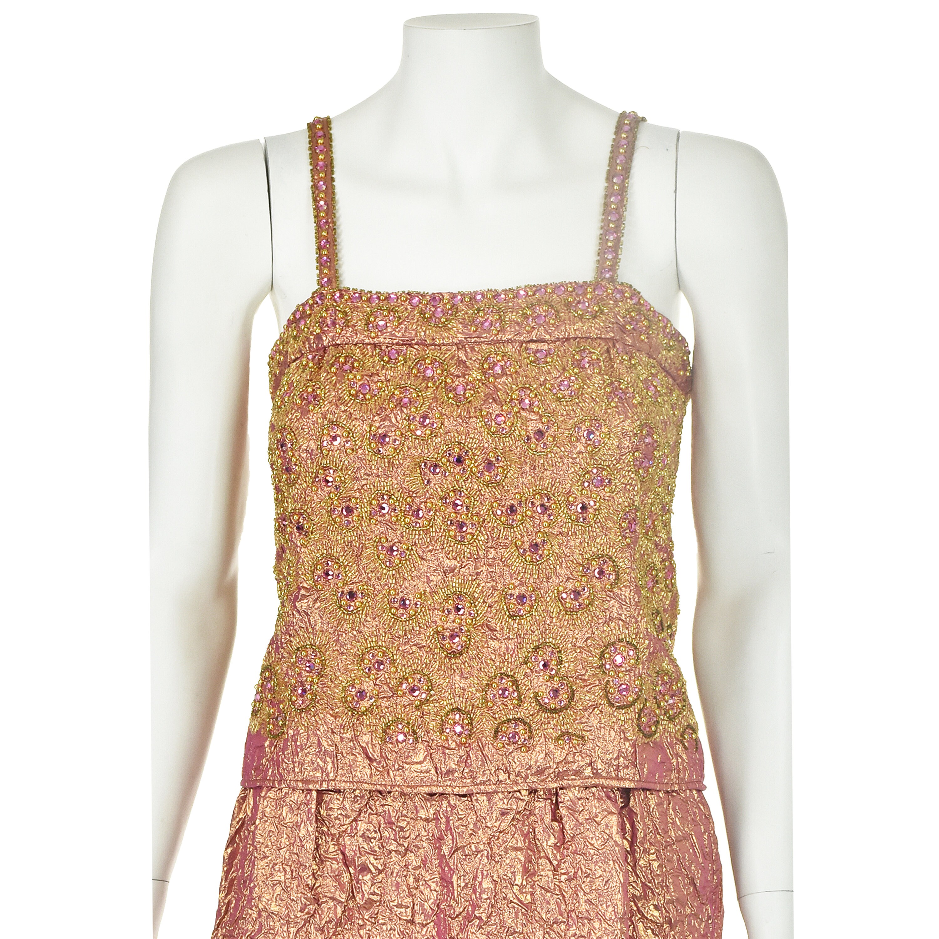 ADOLFO Vintage 1960/70s Lavish Pink & Gold Crinkled Fabric Beaded 4 ...