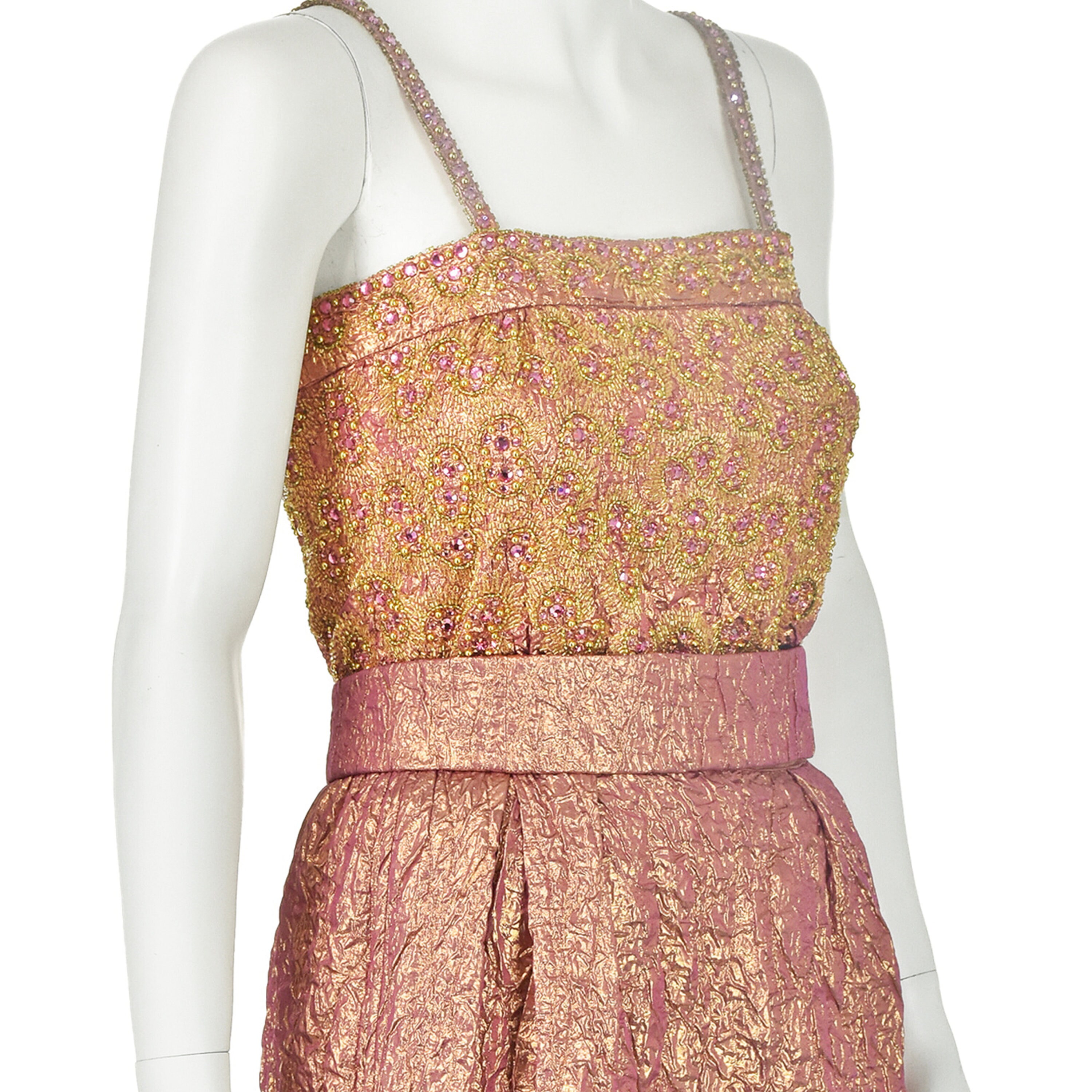 ADOLFO Vintage 1960/70s Lavish Pink & Gold Crinkled Fabric Beaded 4 ...