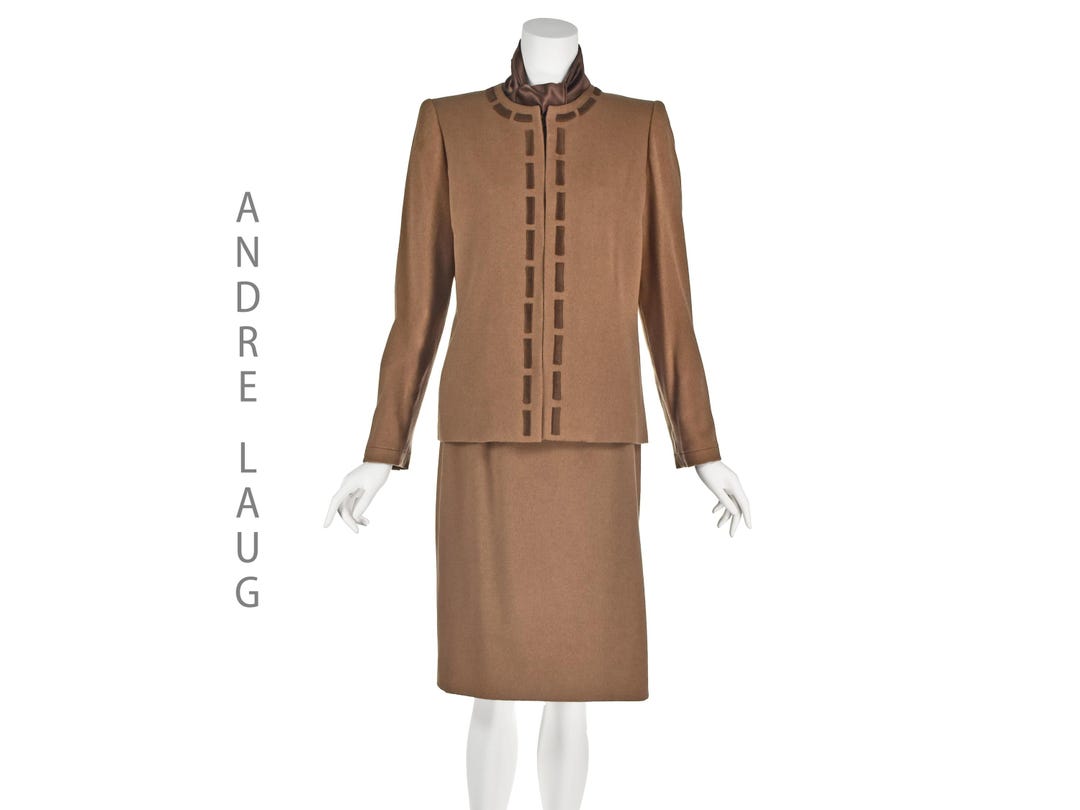 ANDRE LAUG Vintage Ensemble - Cashmere Jacket and Skirt, Silk Blouse ...