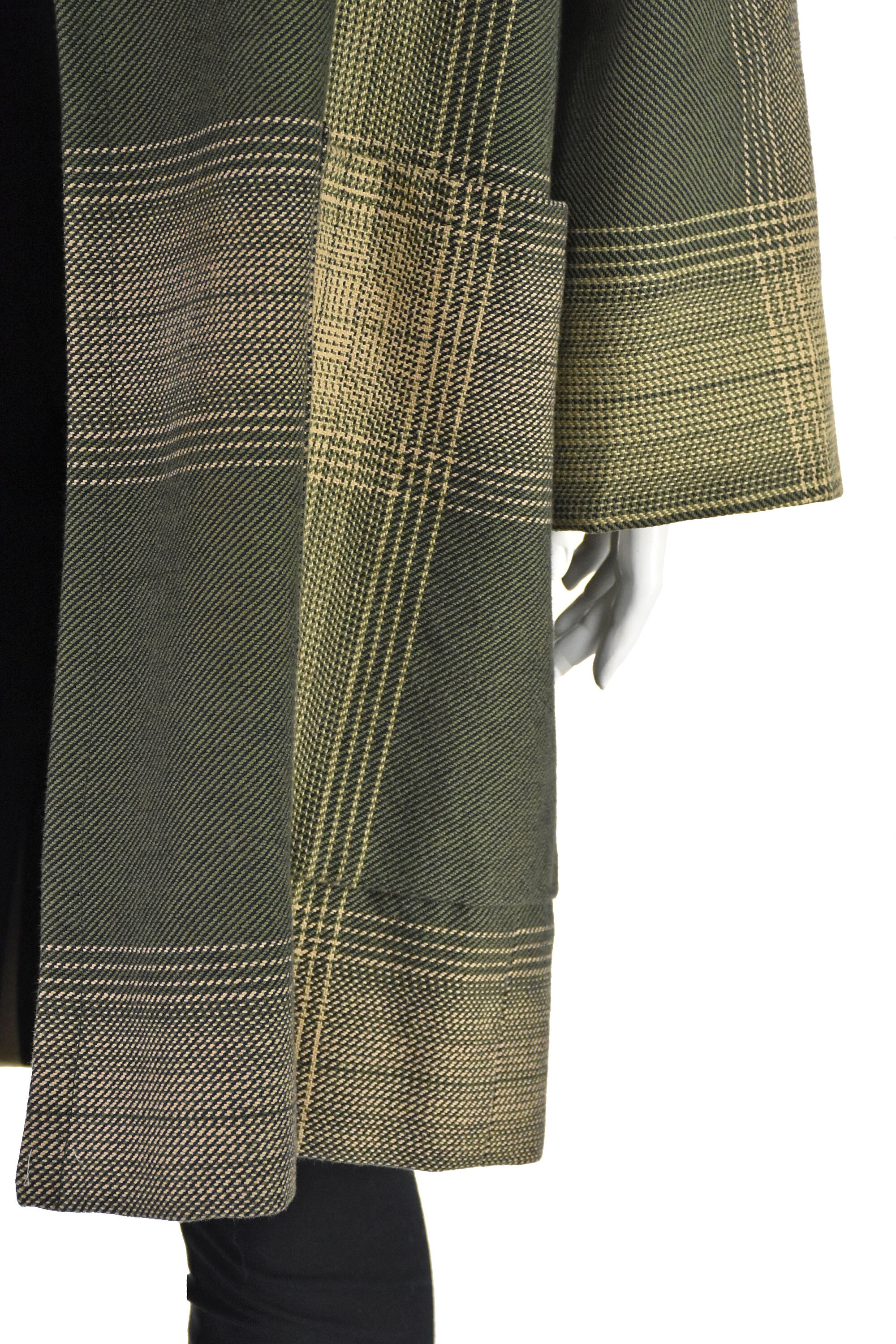 BILL BLASS Vintage Oversized Green and Tan Plaid Cotton Twill Open Coat ...