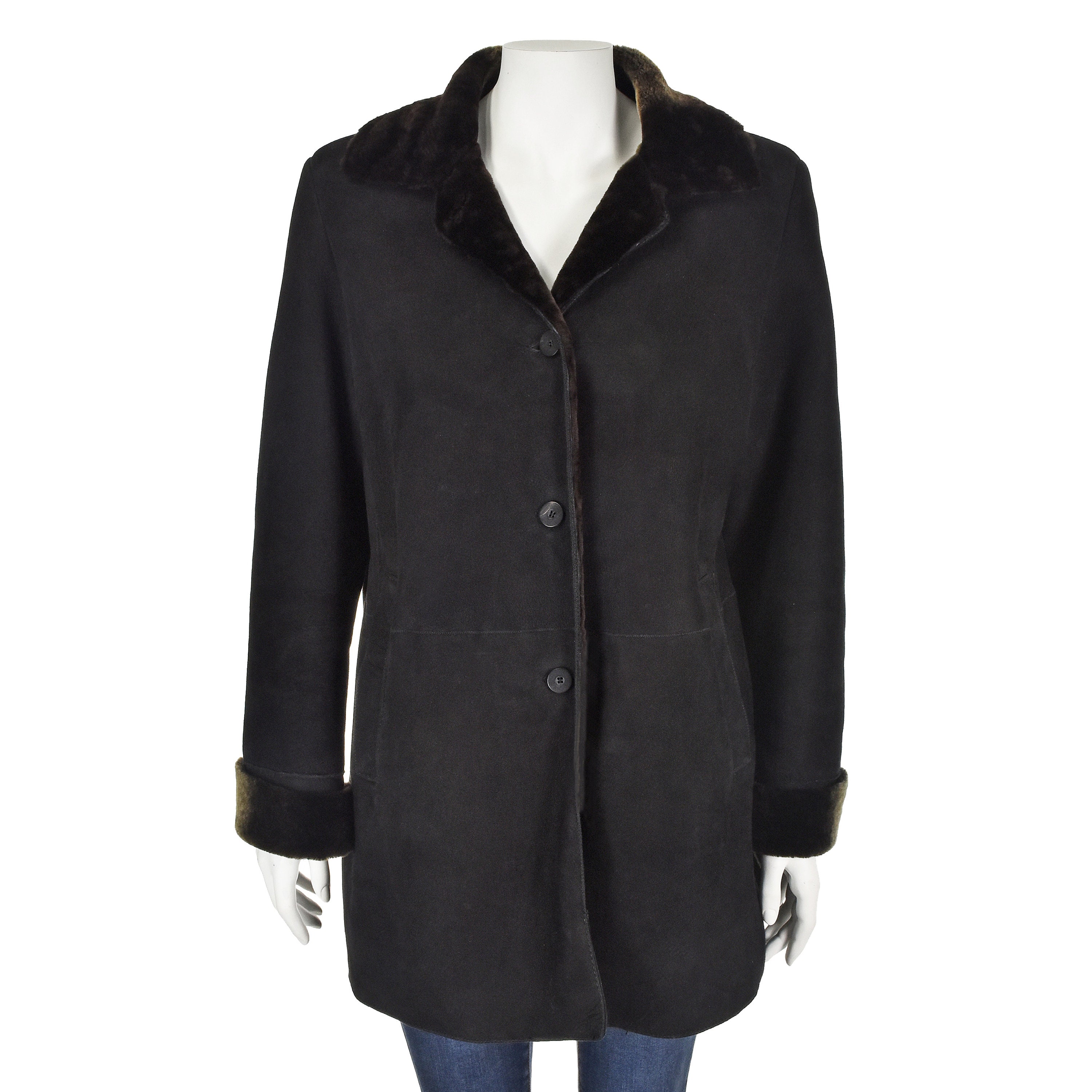 GIMO'S Vintage Italian Black Suede and Brown Shearling Jacket Sz IT 44 ...