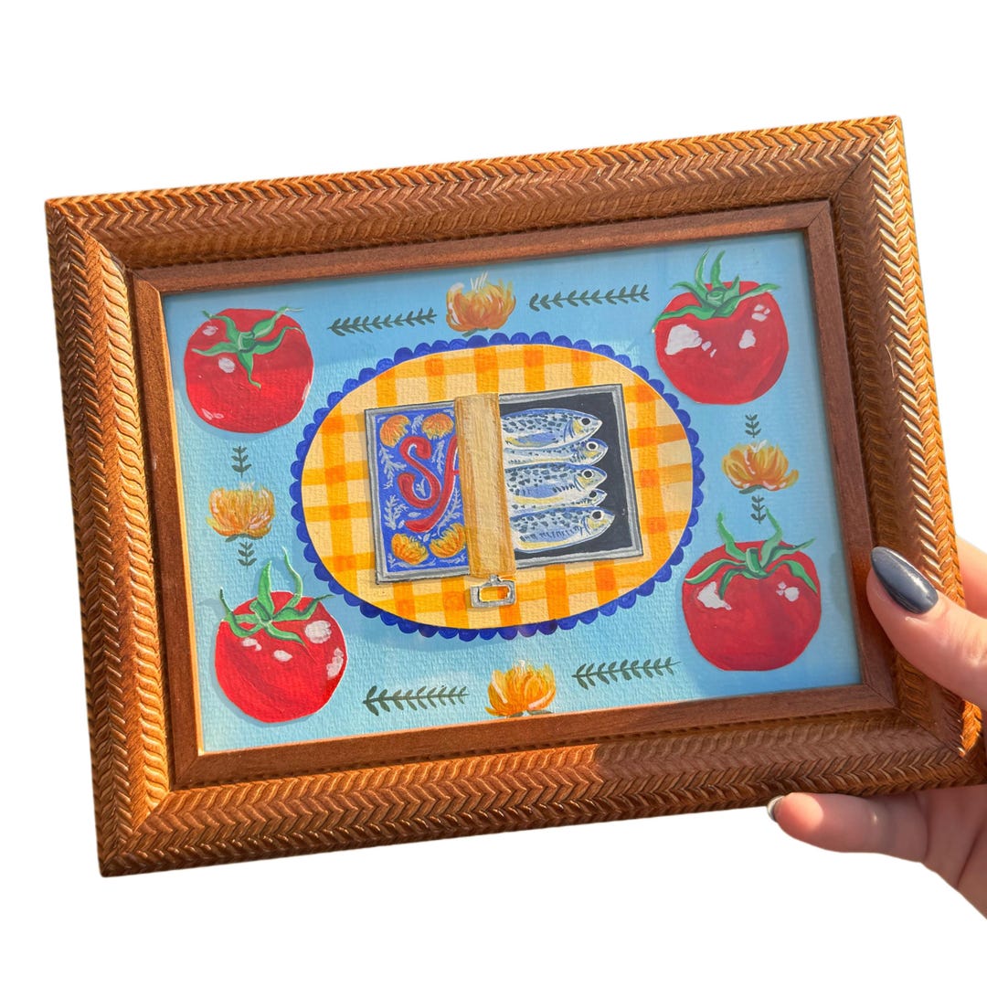 Handpainted Gouache Collage Style Sardine Painting - Etsy