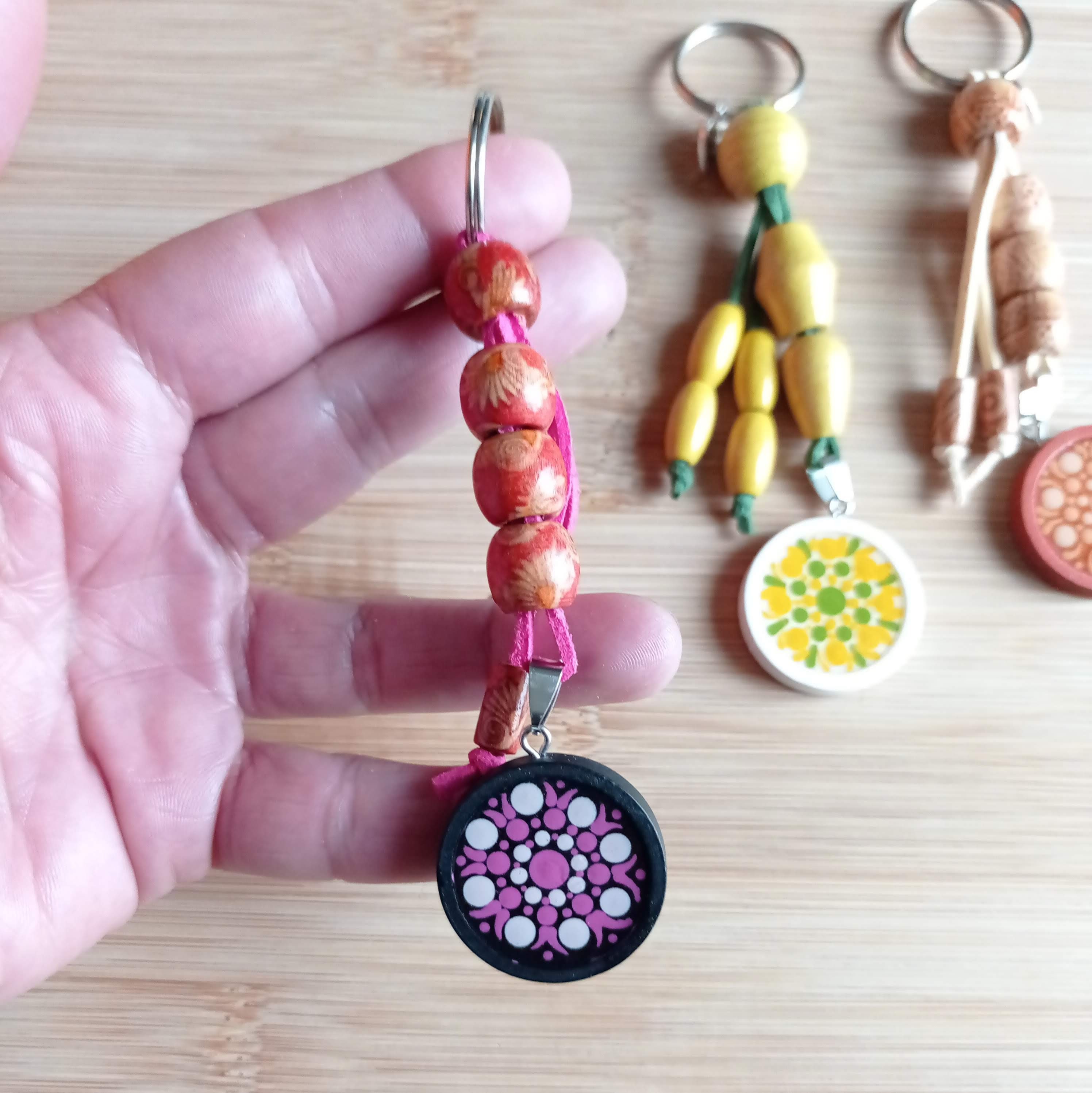 Wood Keychain, Mandala Keychain, Hand Painted Keychain, Keychain ...