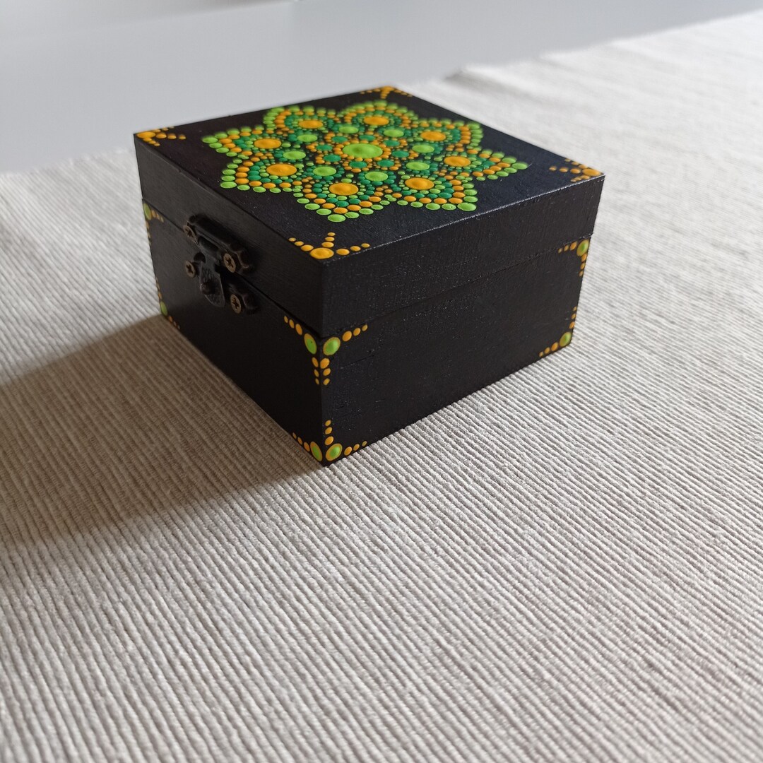 Dot Mandala Box, Wooden Container, Jewelry Box, Small Wooden Box ...