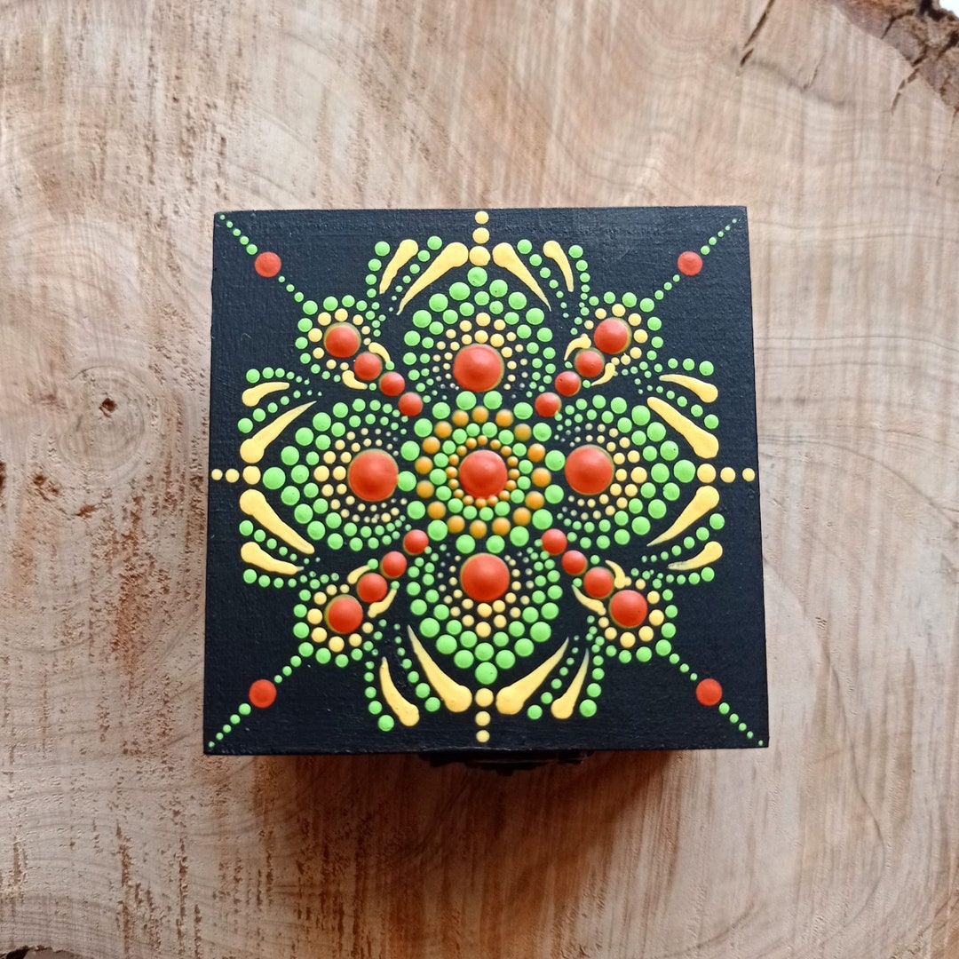 Dot Mandala Box, Painted Mandala Box, Mandala Trinket Box, Wooden ...