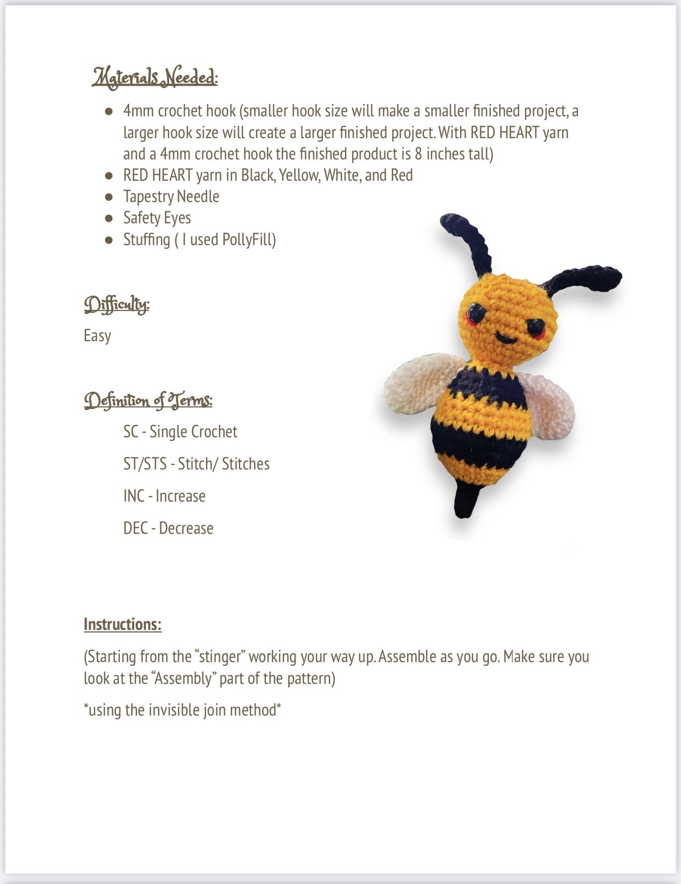 Buzzy Buzzed Bee Crochet Pattern - Etsy
