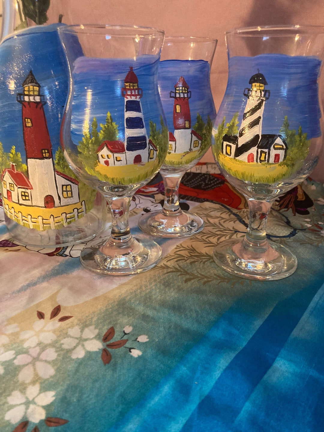 Hand Painted Glassware Set - Etsy