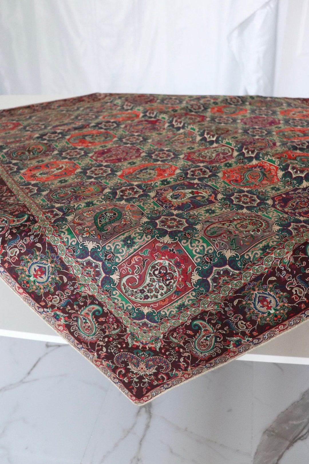 Multicoloured With Brown Edges Paisley Handmade Tablecloth, Paisley ...