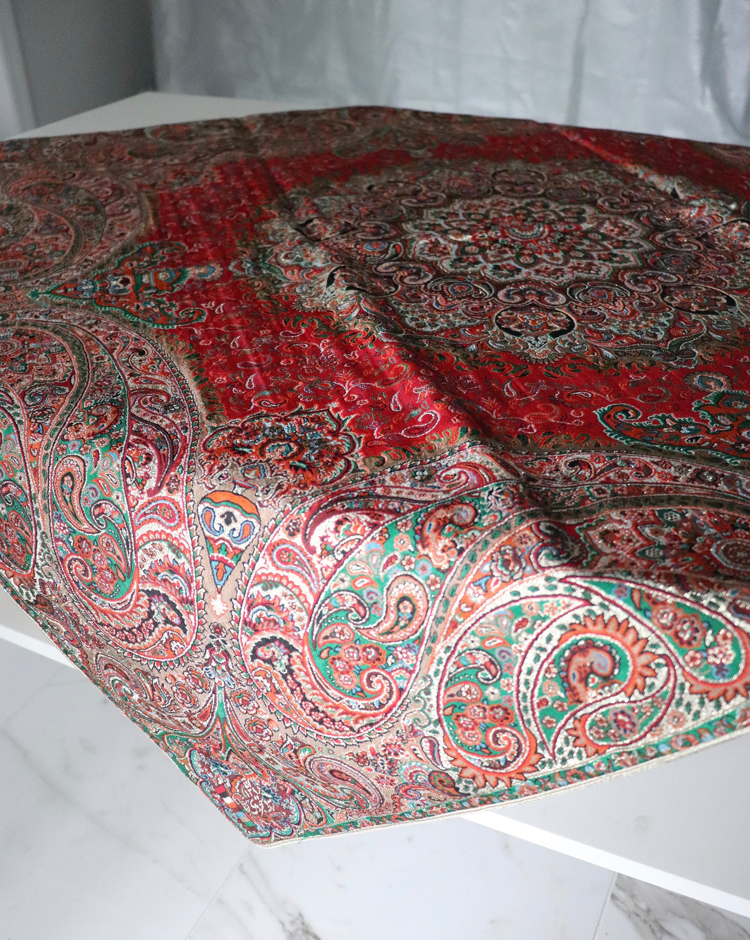 Red, Green and Gold Handmade Tablecloth, Persian Handcrafted Tablecloth ...
