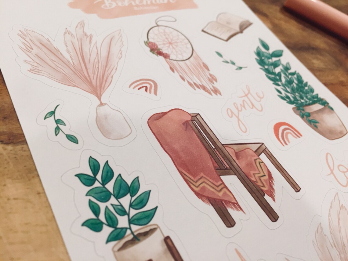 Boho Chic Bohemian Sticker Sheet Nature stickers Plants | Etsy