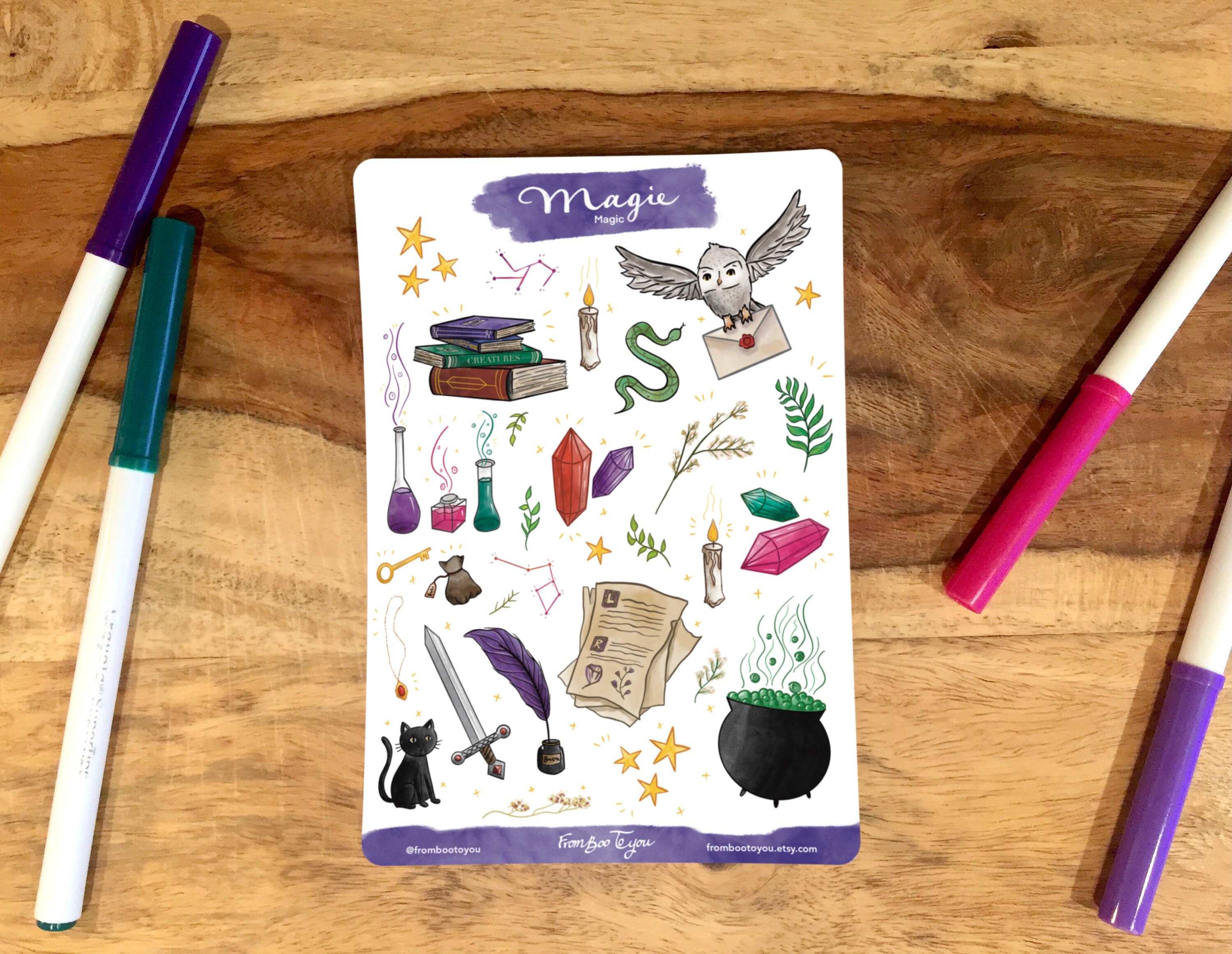 Magic Witch Wizard Sticker Sheet Spells potions stickers | Etsy