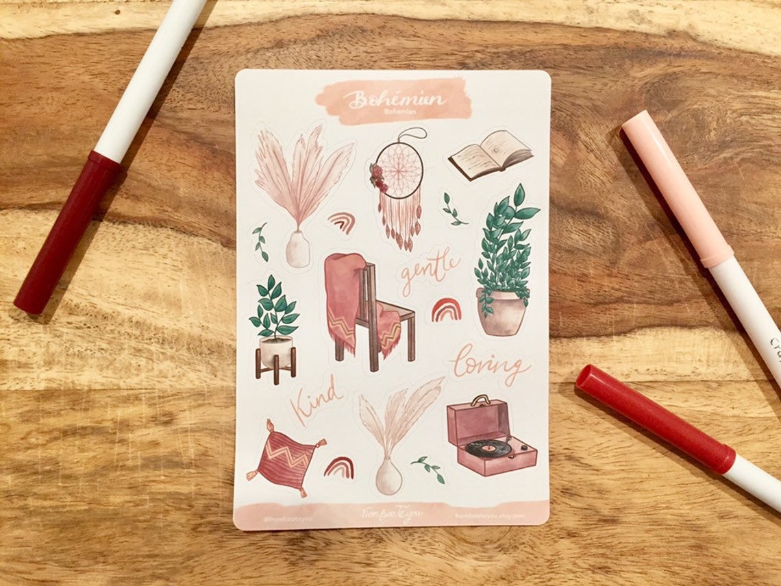 Boho Chic Bohemian Sticker Sheet Nature stickers Plants | Etsy