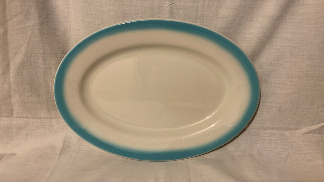 Vintage Buffalo China Platter - White With Blue Trim - Etsy