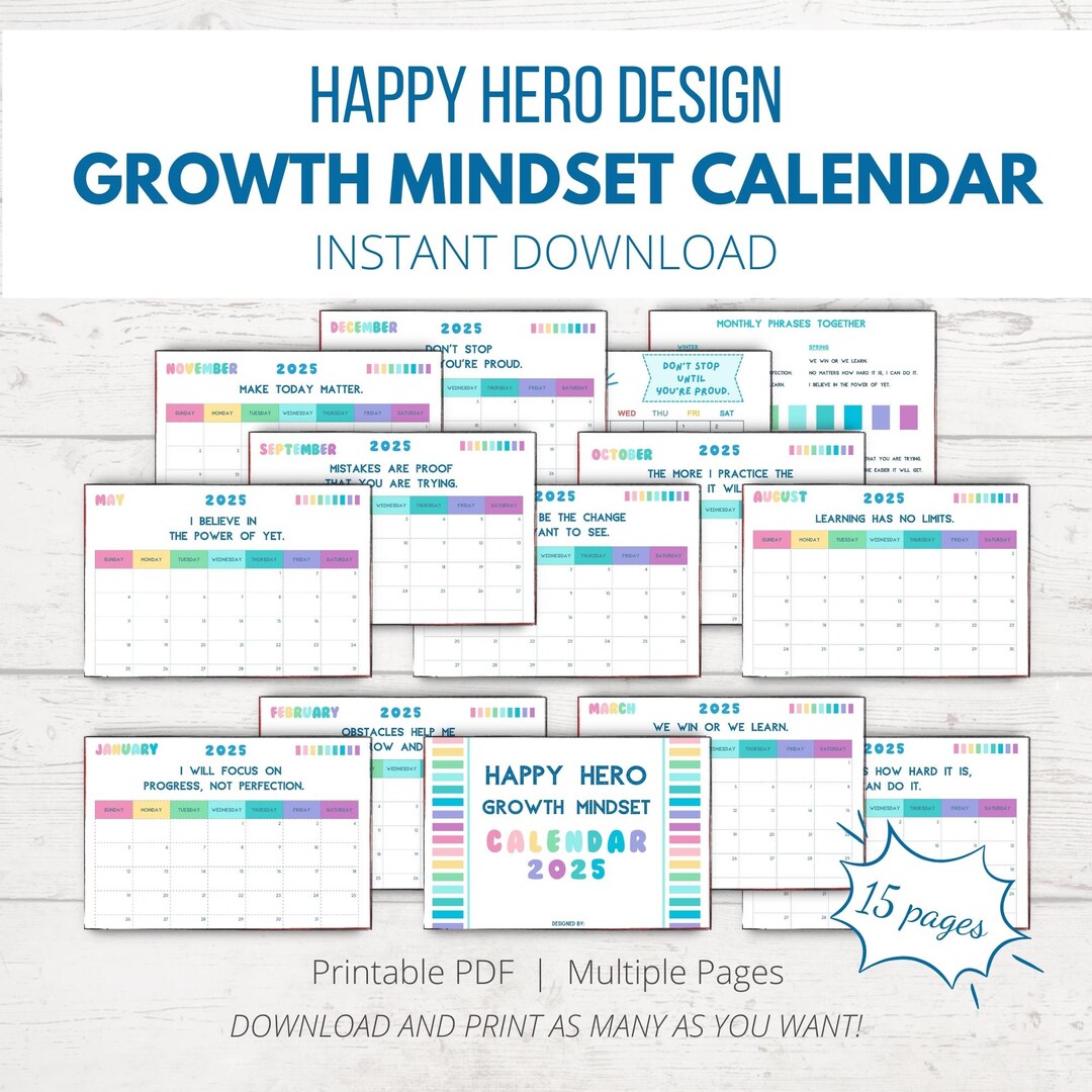 Growth Mindset Calendar 2025 | Kid Calendar | Digital Download | Ready ...