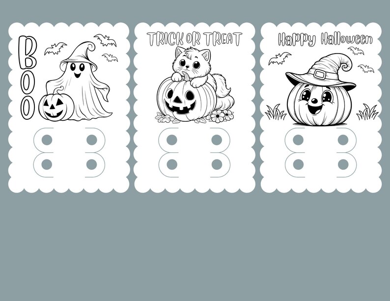 Halloween Coloring Cards With Crayon Holder, Kids Halloween Party ...