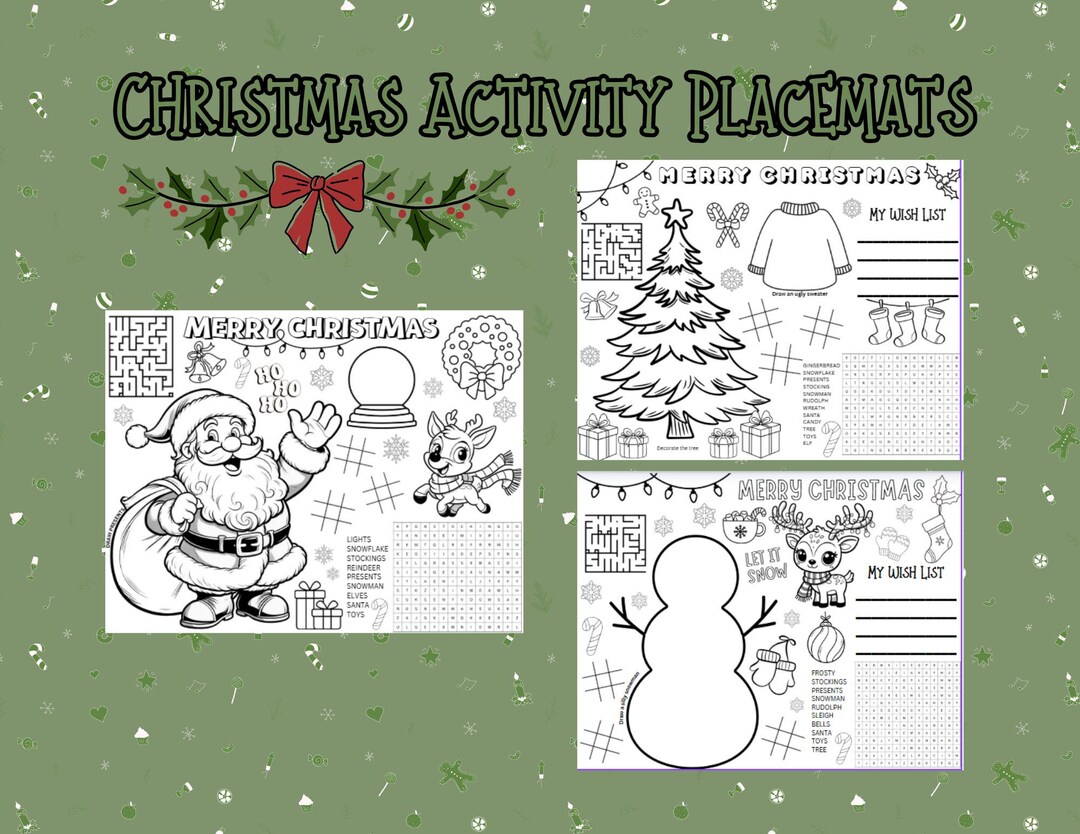 3 Christmas Activity Placemats for Kids – Printable Holiday Coloring ...