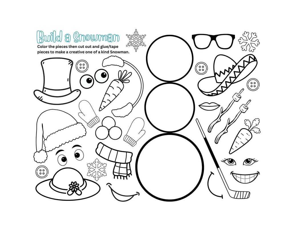 Build-a-snowman Printable Activity Sheet, Color Me Holiday Activity for ...