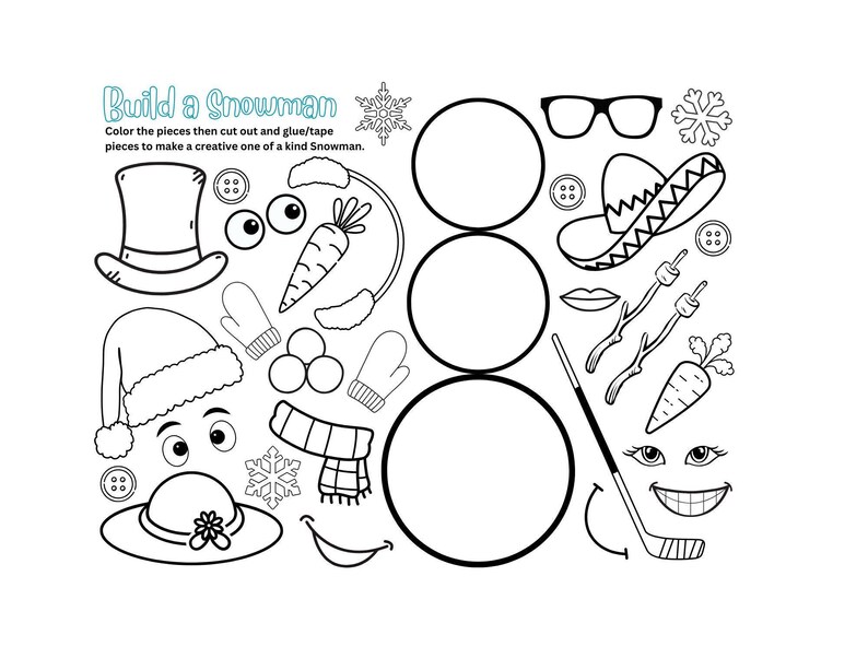Build-a-snowman Printable Activity Sheet, Color Me Holiday Activity for ...