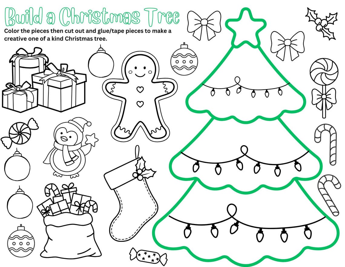Build a Christmas Tree Activity Sheet | Holiday Craft for Kids | Color ...