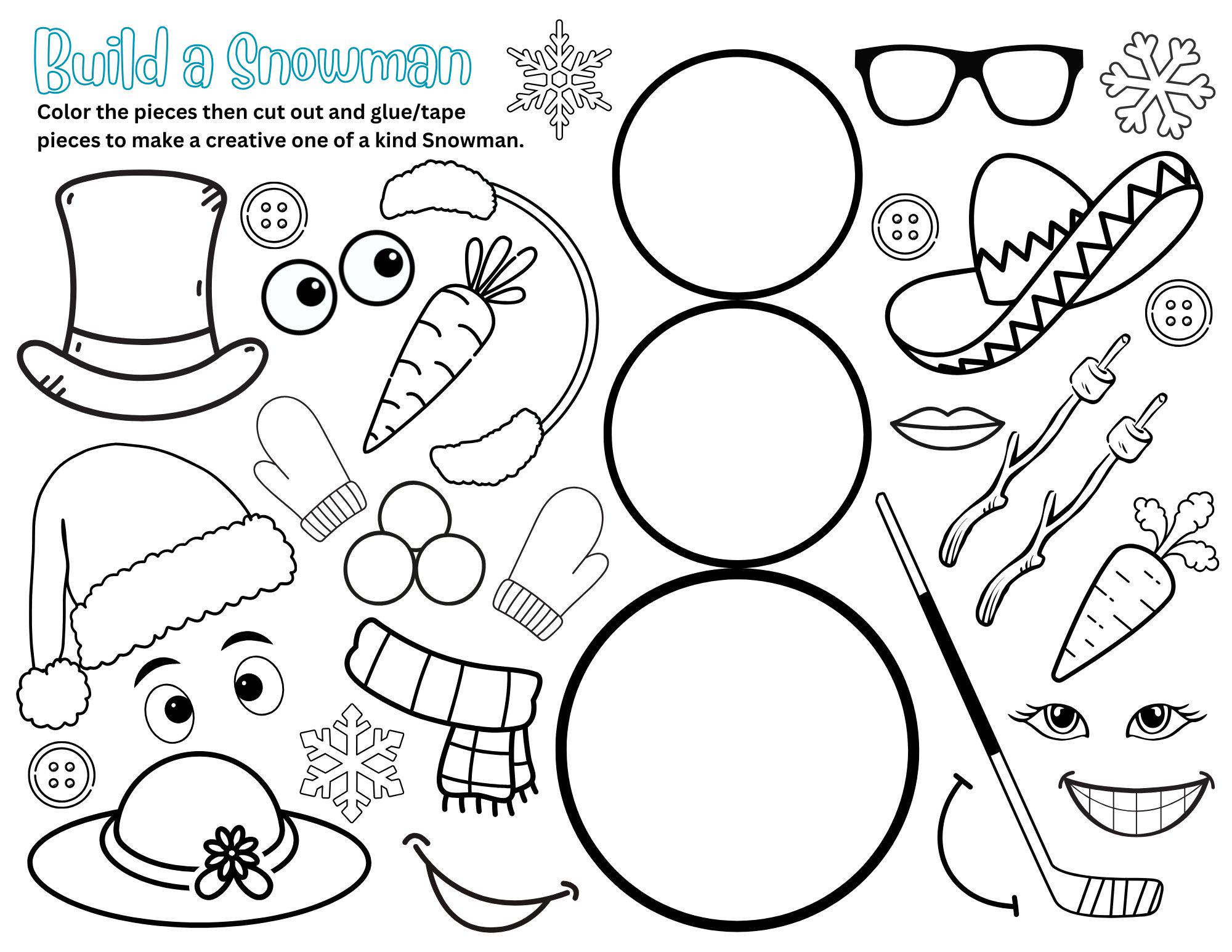Build-a-snowman Printable Activity Sheet, Color Me Holiday Activity for ...