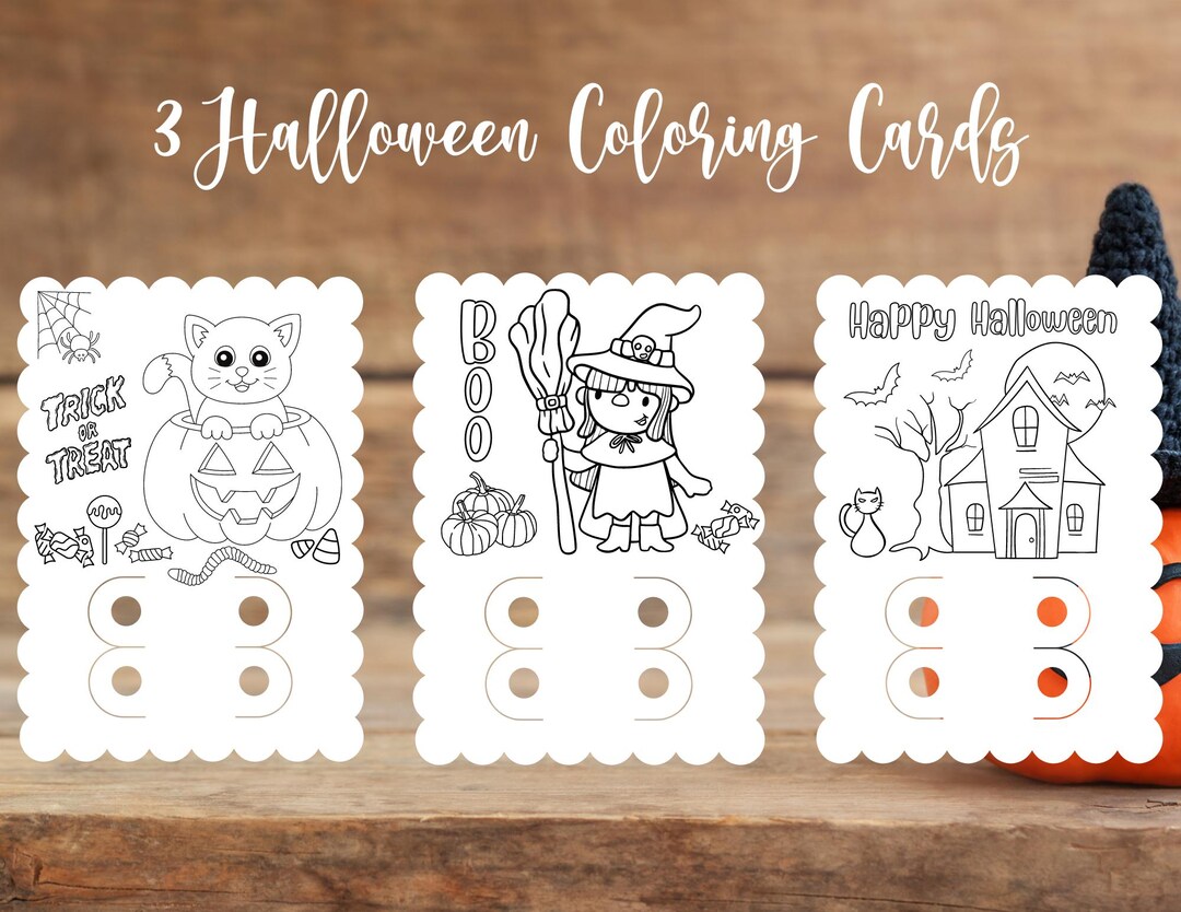 3 Printable Halloween Coloring Cards, Halloween Crayon Holder Bundle ...