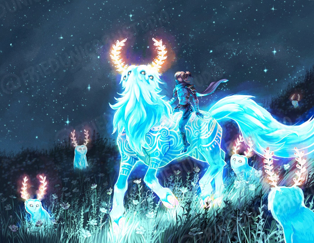 Link Riding the Lord of the Mountain Satori and Blupee Botw Totk Matte ...