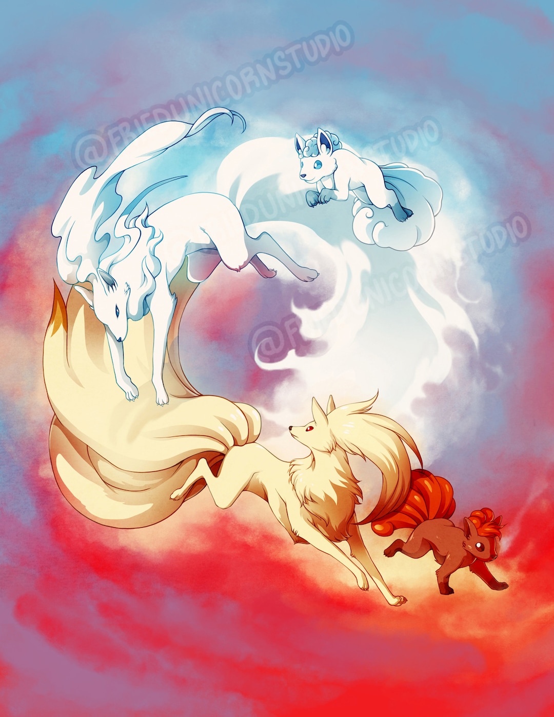 Fire and Ice Vulpix and Ninetales Matte Art Print - Etsy