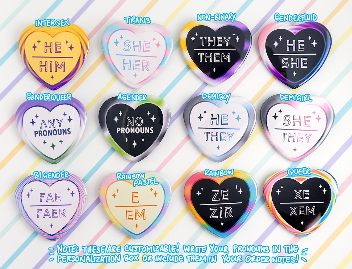 Customizable Heart Shaped LGBTQIA Queer Gender Identity Pin - Etsy