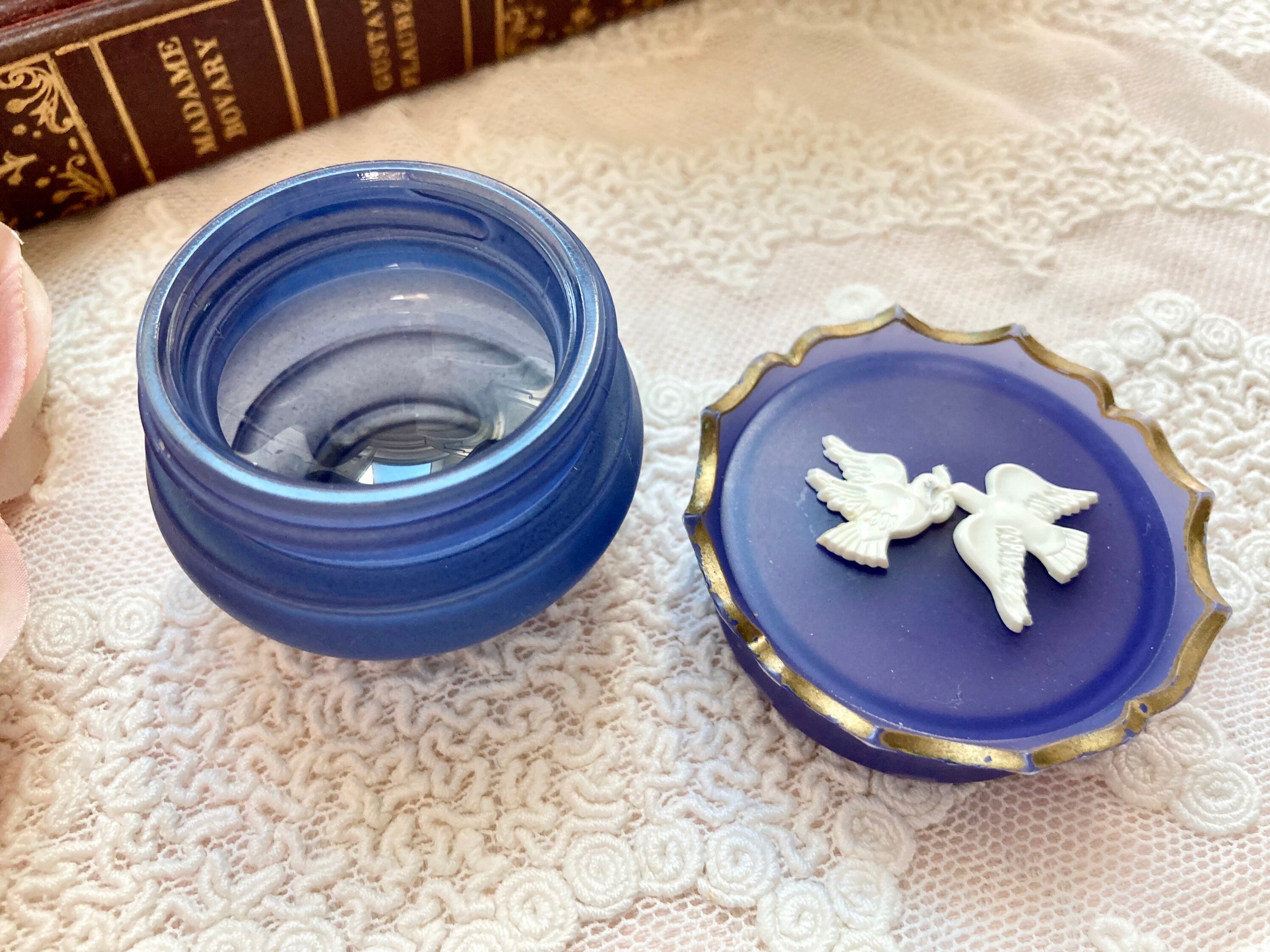 60s Collectible Avon Cream Sachet, Blue Purple Fragrance Dish, Crystal ...