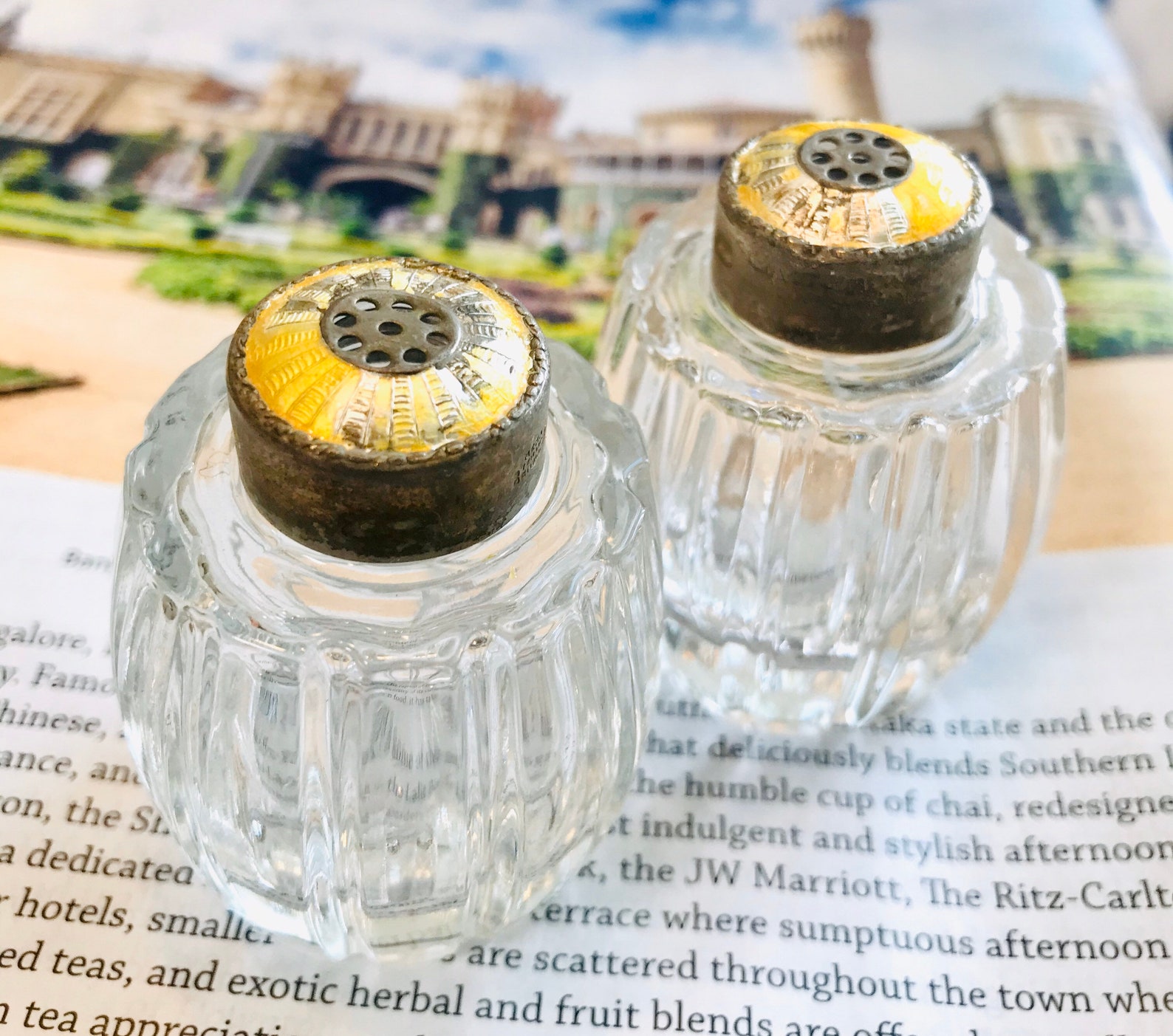 Vintage Sterling Enamel Meka Denmark Salt and Pepper Shaker Set Yellow ...