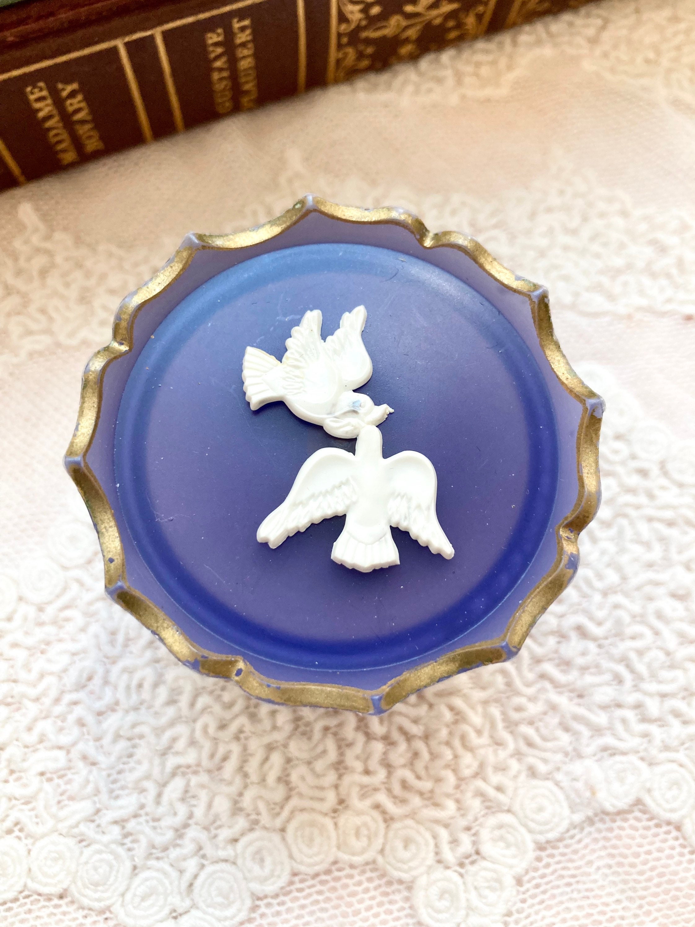 60s Collectible Avon Cream Sachet, Blue Purple Fragrance Dish, Crystal ...