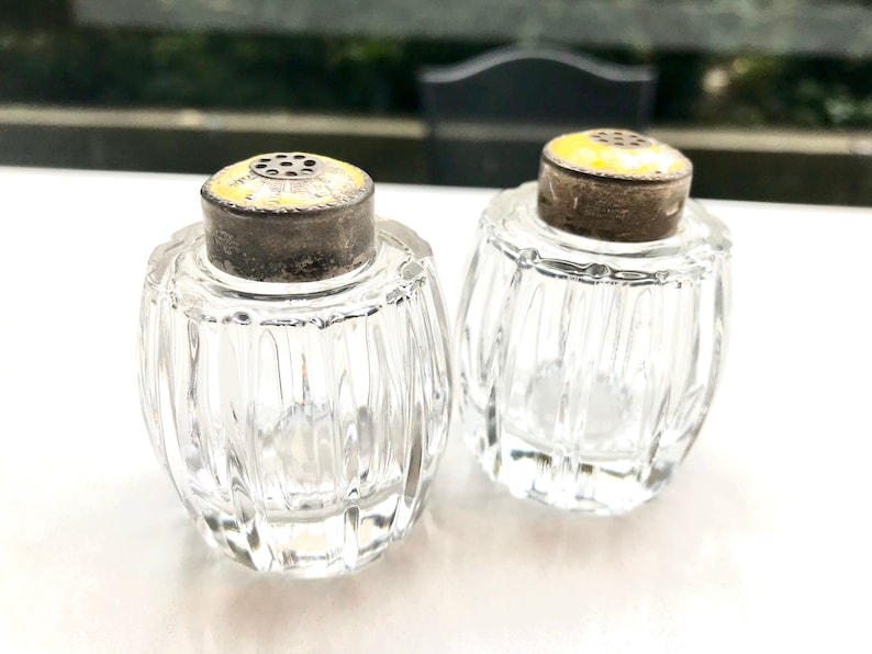 Vintage Sterling Enamel Meka Denmark Salt and Pepper Shaker Set Yellow ...