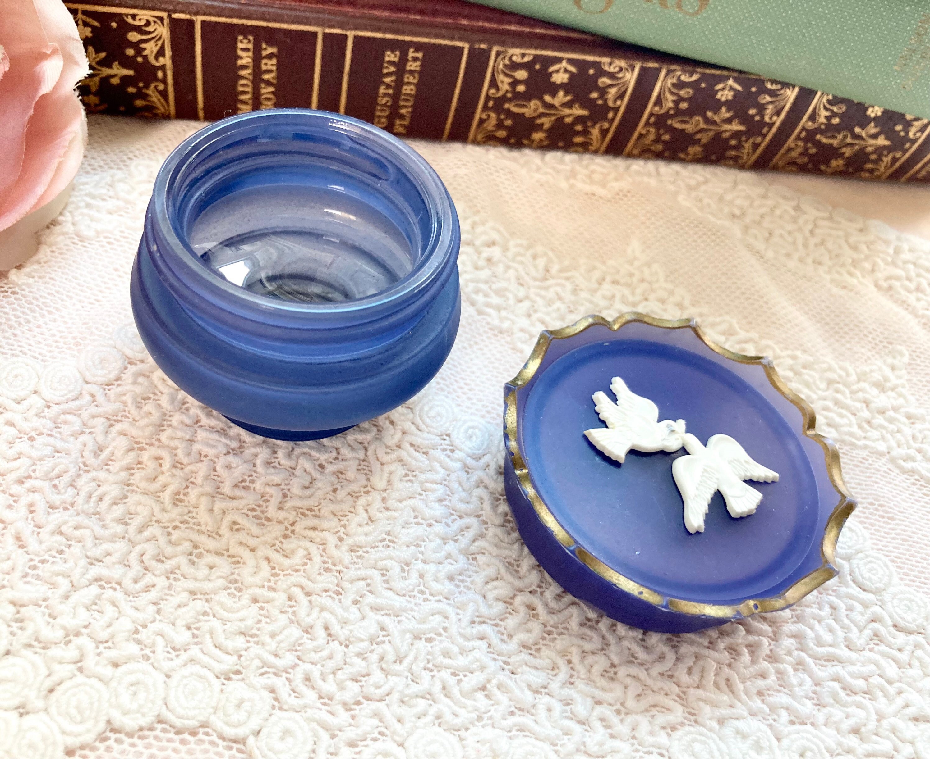 60s Collectible Avon Cream Sachet, Blue Purple Fragrance Dish, Crystal ...