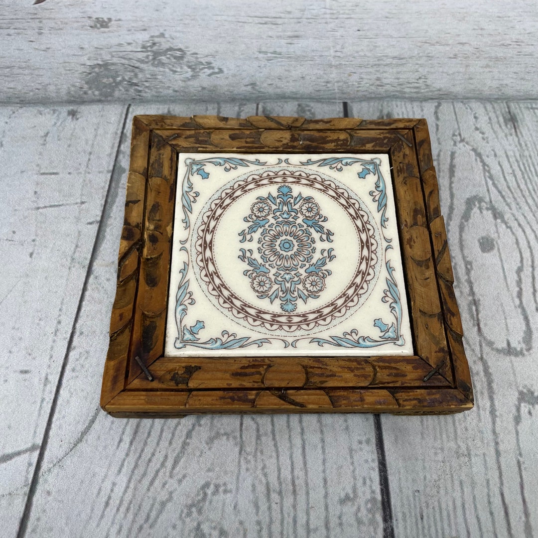 Vintage Tile Trivet Hand Carved Wood Frame Mexico Wooden - Etsy