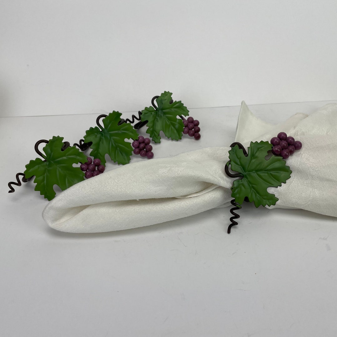 Metal Grapes Leaves Napkin Rings Set of 4 Holders French Country ...
