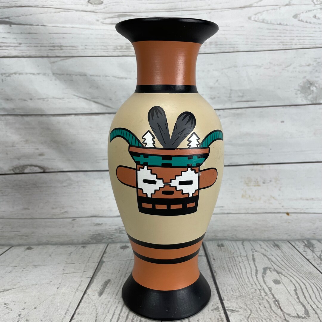 Native American Hand Painted Pottery Vase Kopa Snow Mask 124 Signed ...