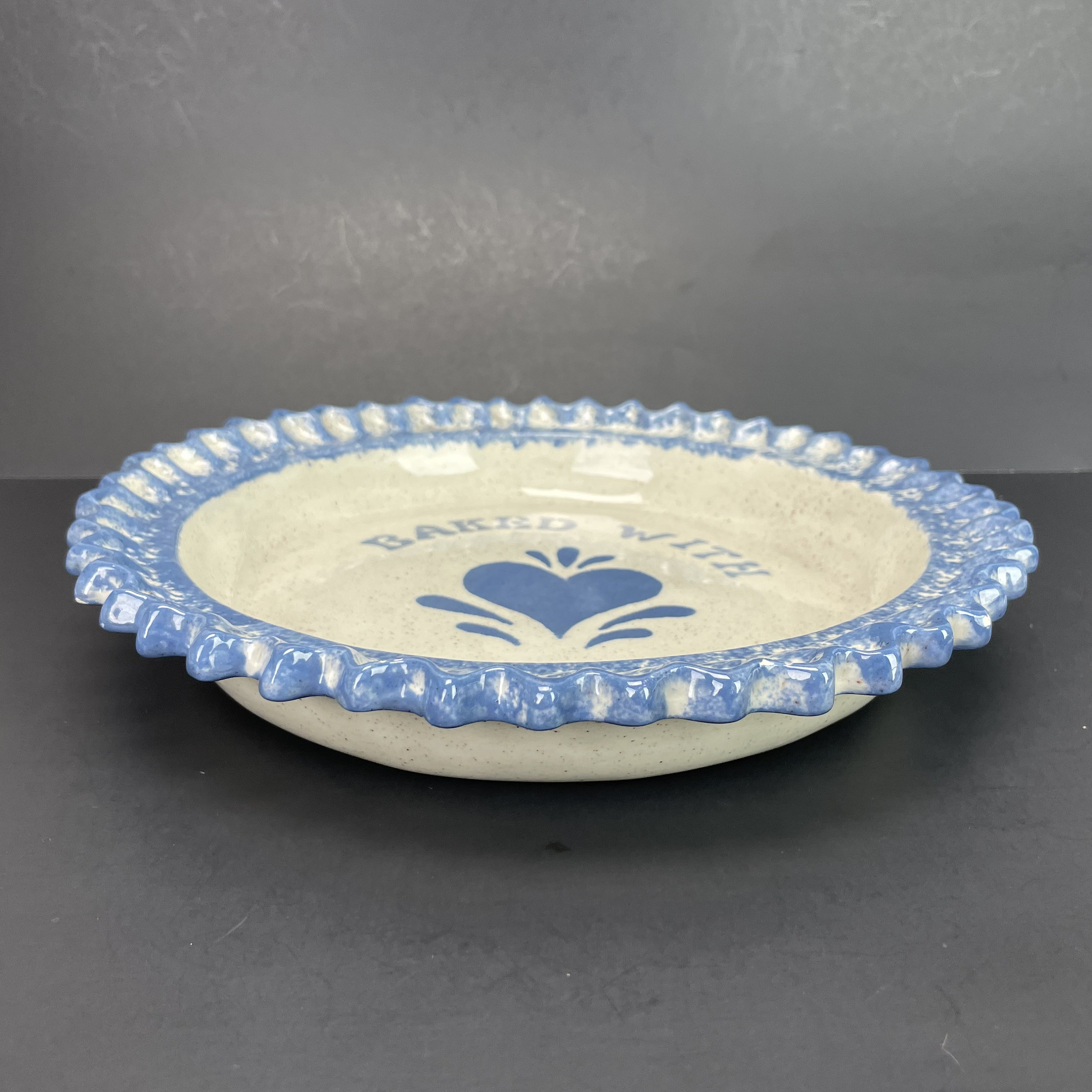 Vintage Pottery Blue Beige Spongeware Pie Dish Plate Tin Baked With ...