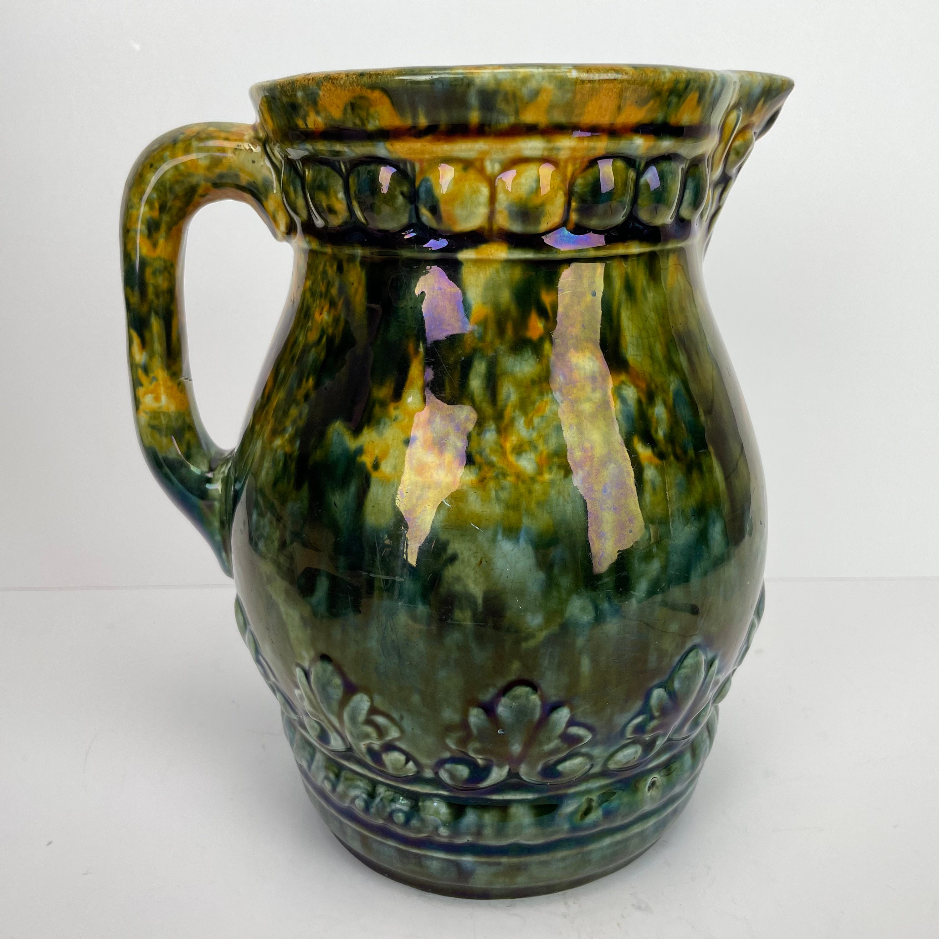 1904 JW Mccoy Carnelian Glaze Pottery Majolica Pitcher Glossy Inside ...
