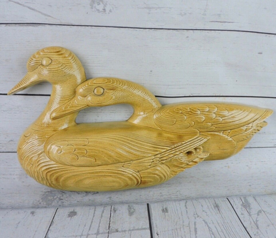 Ceramic Duck Wall Hanging Wood Grain Textured Wall Hanging Man Cave ...