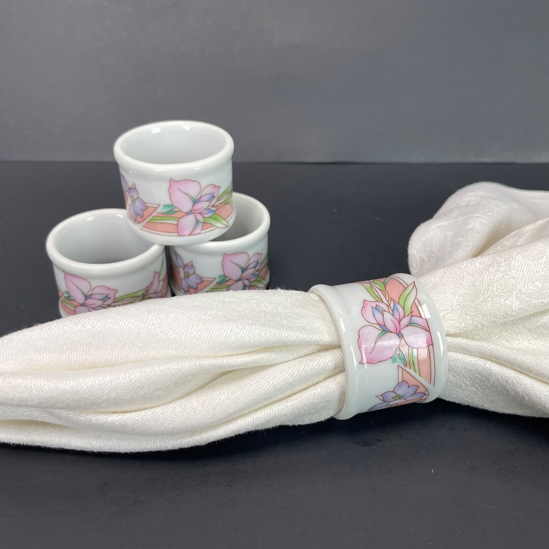 Wicks N Sticks Fiona Apricot Floral Ceramic Napkin Rings Set 4 ...