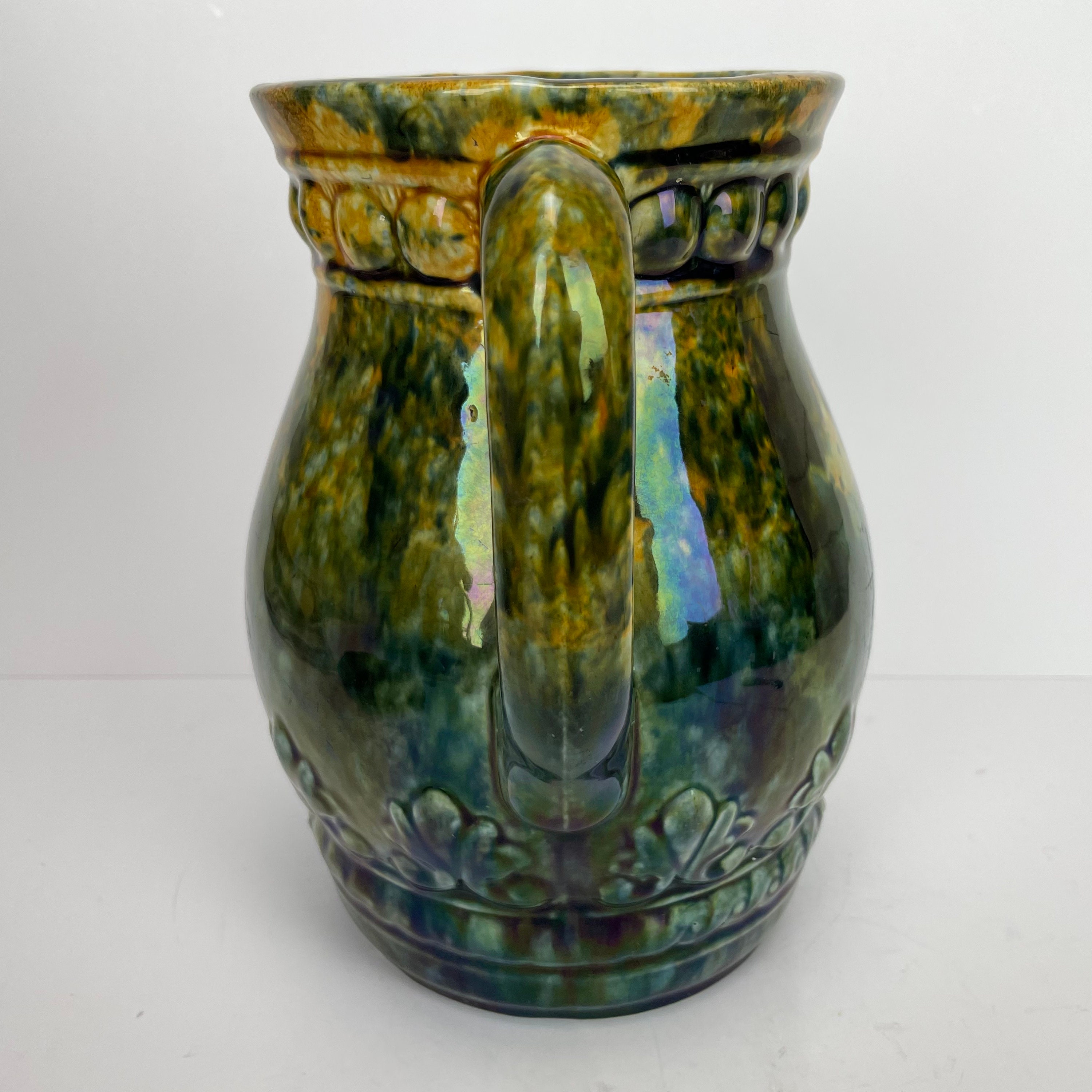 1904 JW Mccoy Carnelian Glaze Pottery Majolica Pitcher Glossy Inside ...