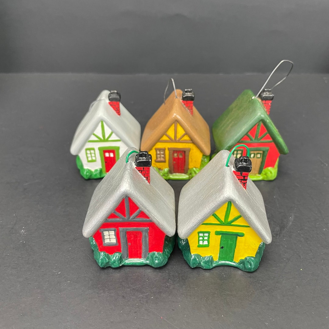 Hand Painted Ceramic Houses Set of 5 Christmas Ornaments Holiday ...