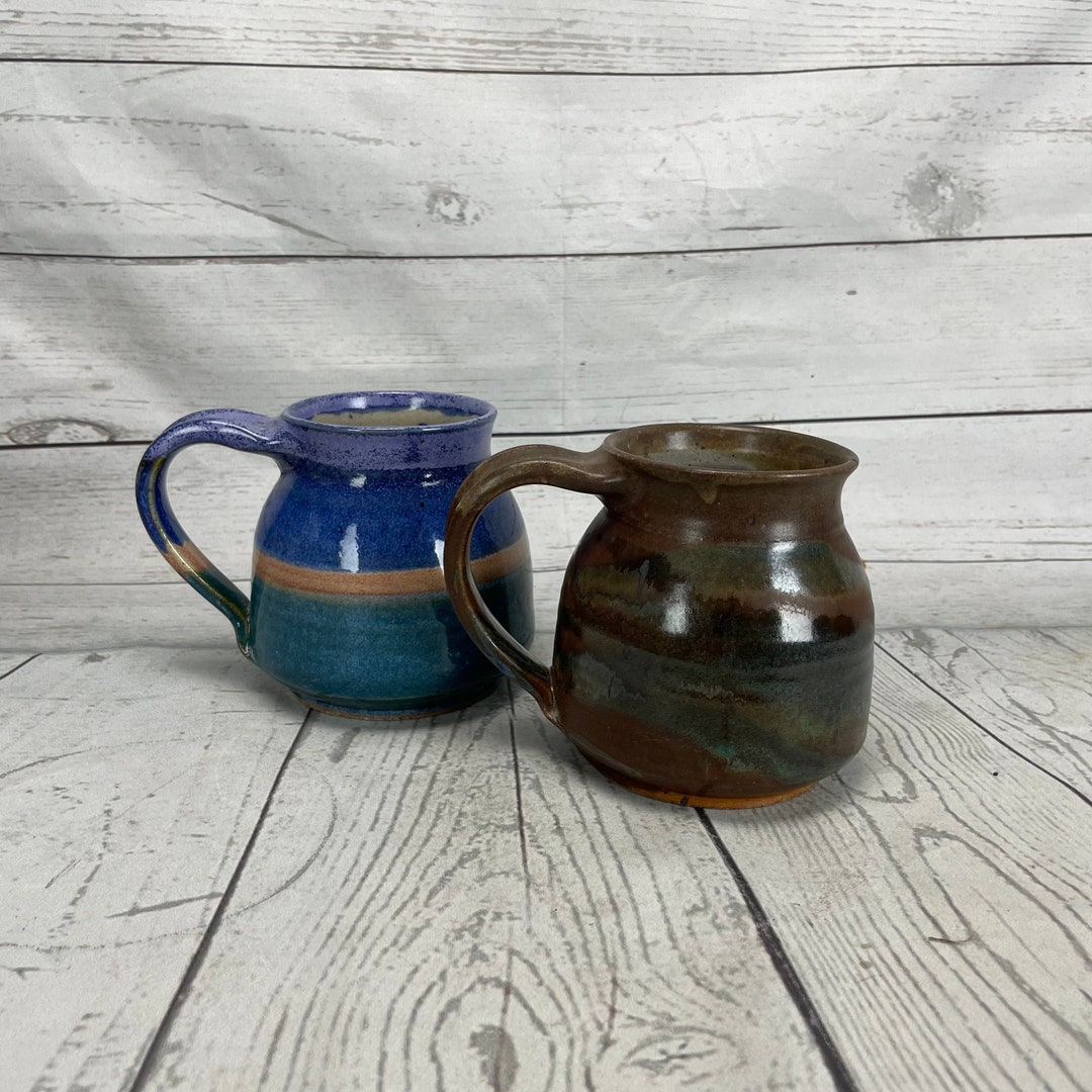 Hand Thrown Studio Art Pottery mug Set of 2 Mugs Clay Stoneware Coffee ...