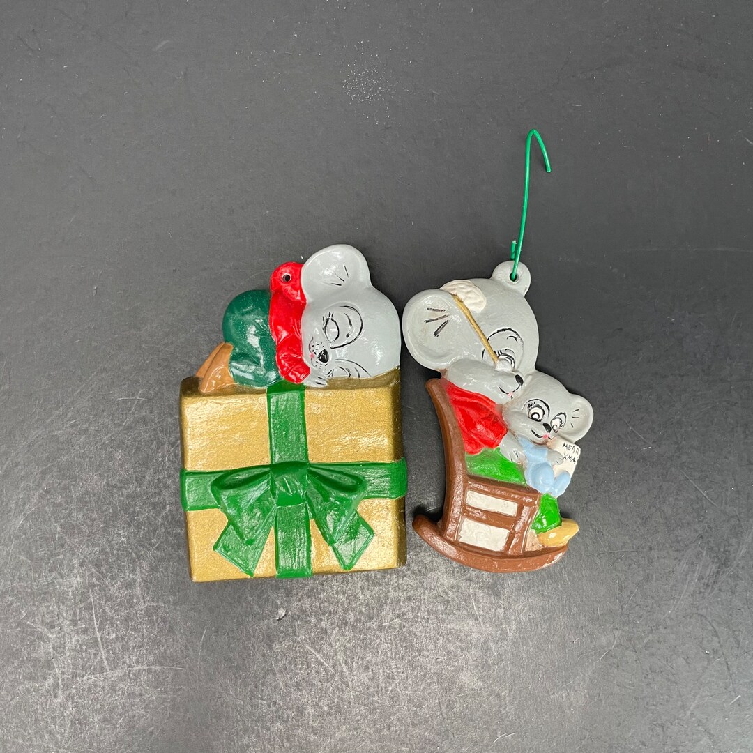 Mice Mouse Present Rocking Chair Christmas Ornaments Holiday Seasonal ...