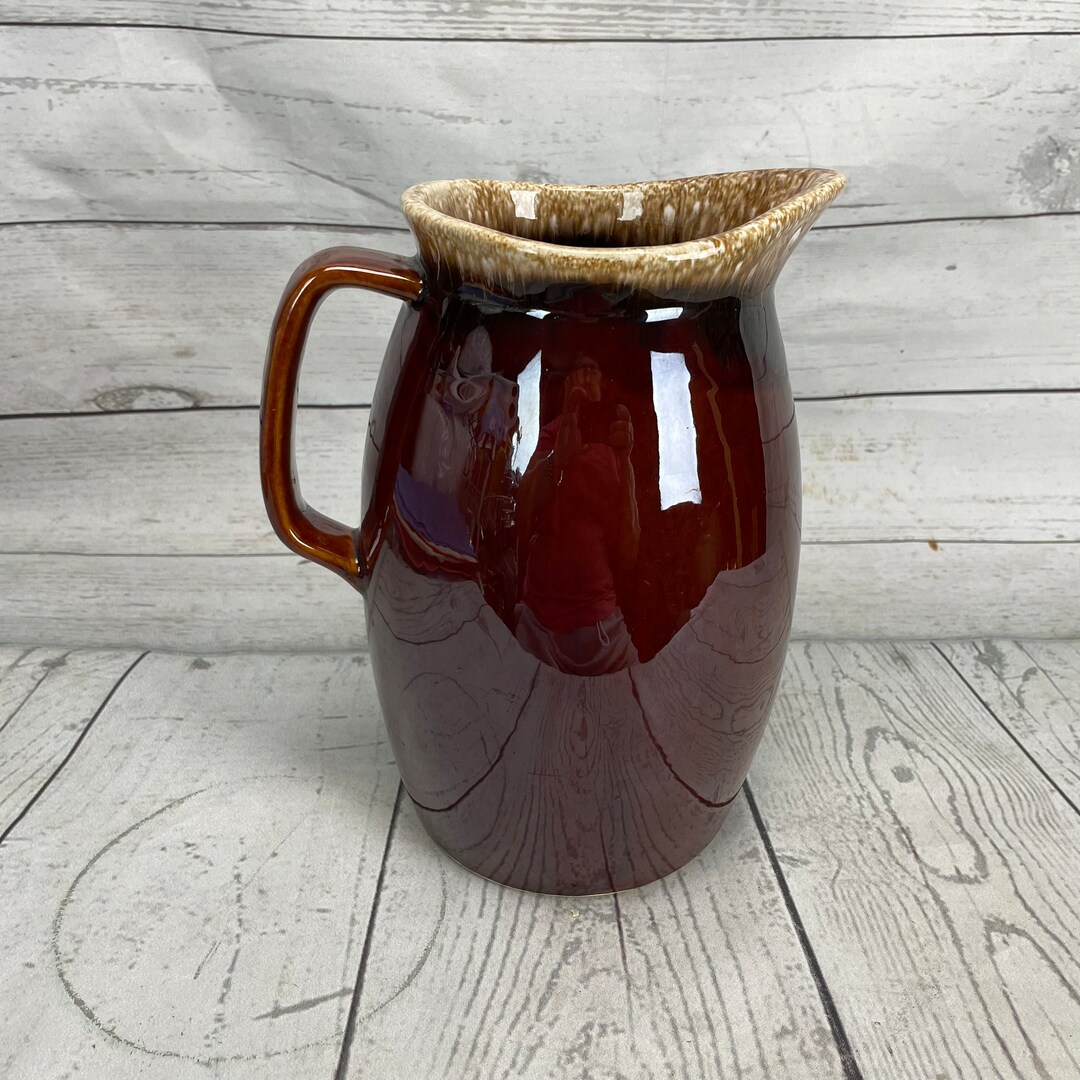 Brown Drip Hull USA Oven Proof 9 Pottery Pitcher Vintage Jug Barware ...