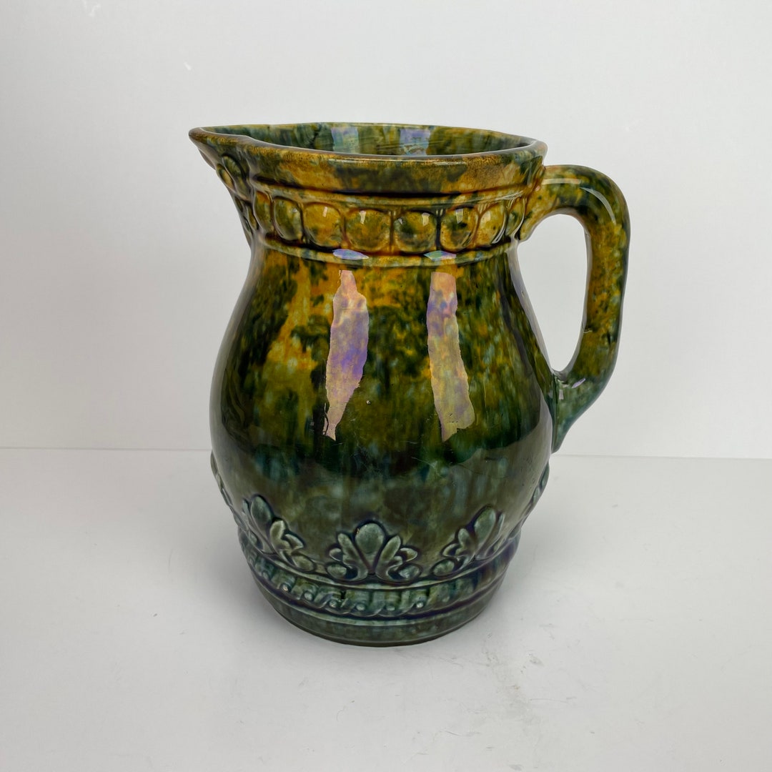 1904 JW Mccoy Carnelian Glaze Pottery Majolica Pitcher Glossy Inside ...