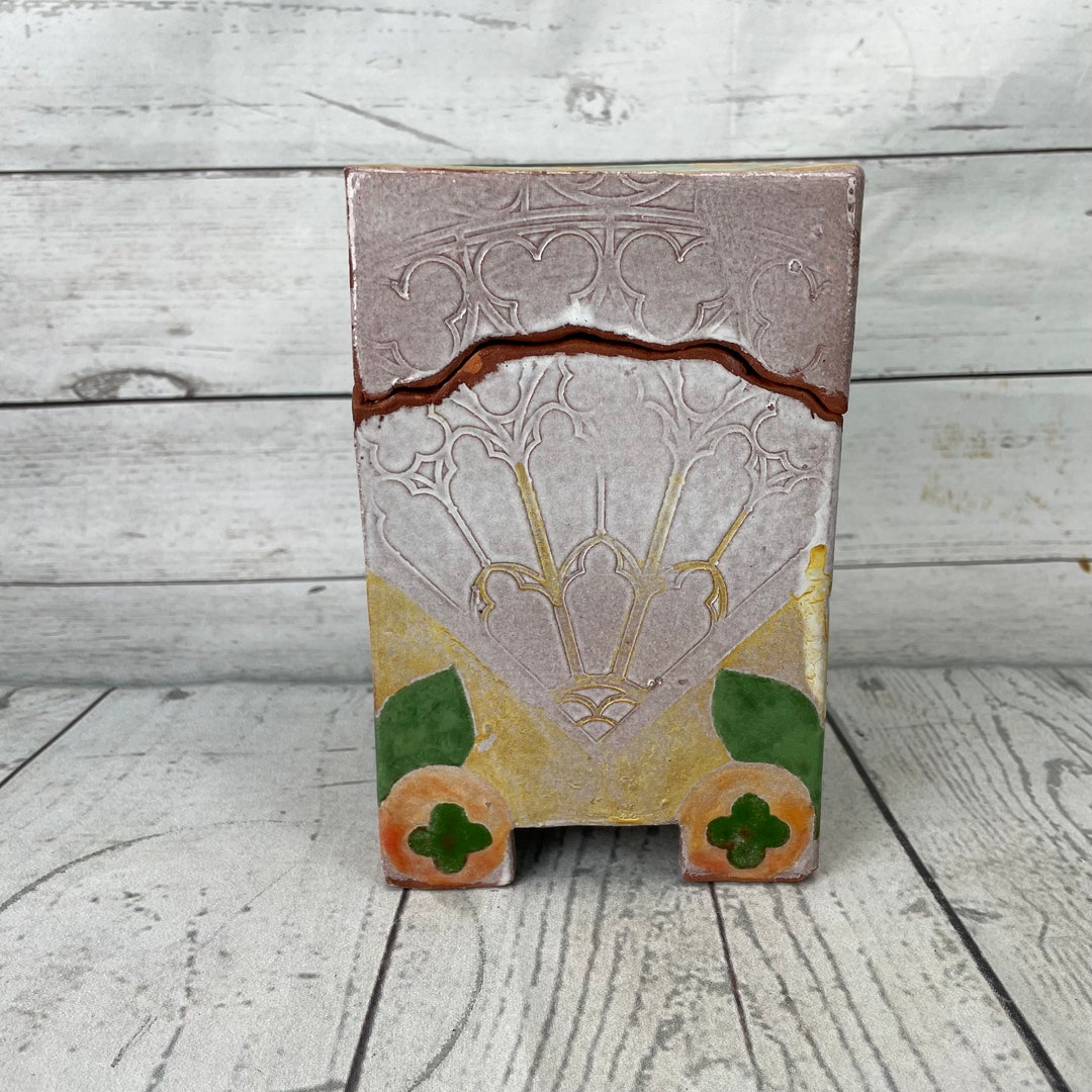 Studio Art Pottery Lidded Redware Box Stamped Signed “LAJ” Hand Painted ...